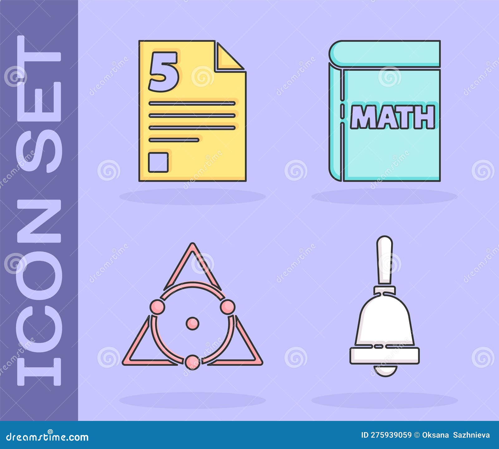 Set Ringing Bell, Test or Exam Sheet, Triangle Math and Book with Word ...