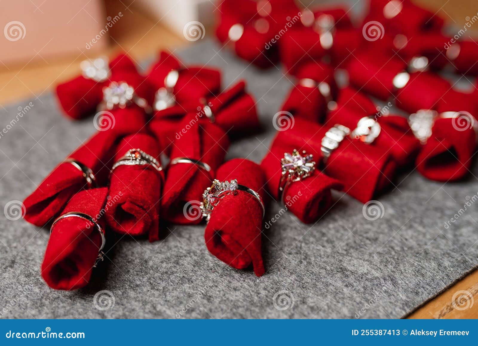 A Set of Rings Lies on Red Velvet Stock Image - Image of gold ...