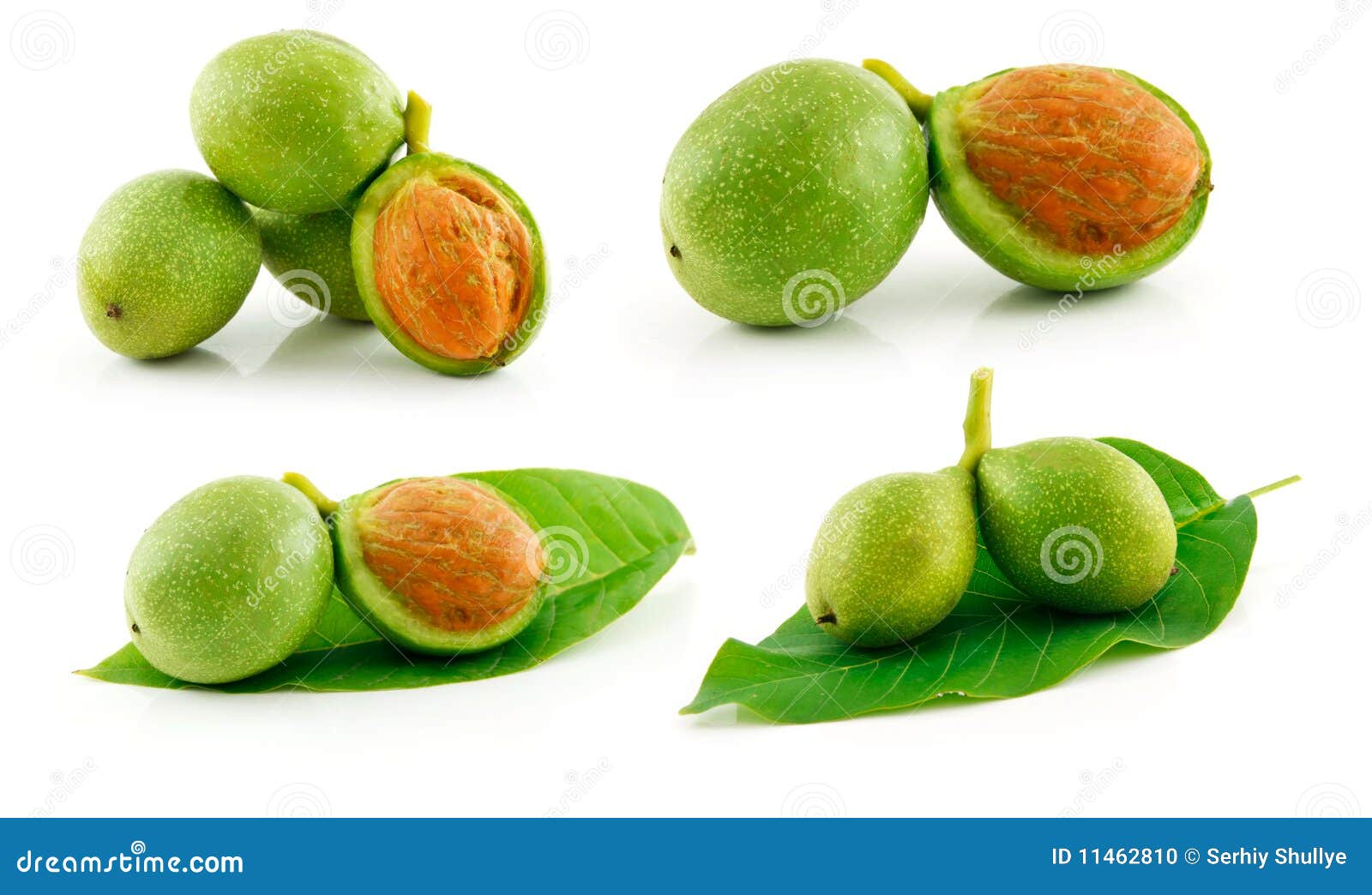 Set of Ripe Green Walnuts Isolated on White Stock Photo - Image of ...
