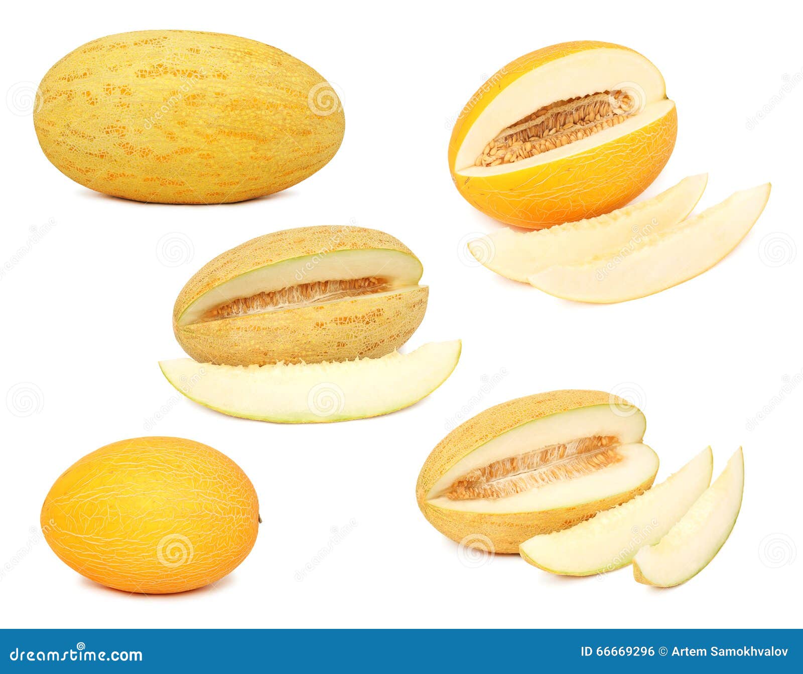 Set Ripe Melons with Slices (isolated) Stock Photo - Image of piece ...