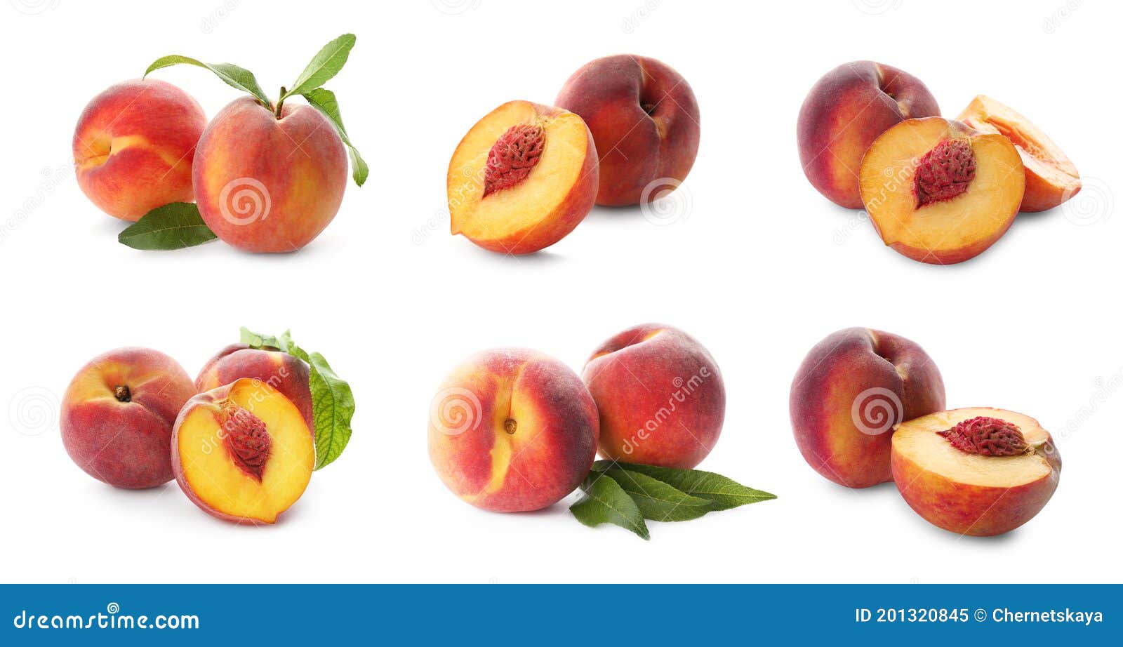 Set of Ripe Peaches on White Background, Banner Design Stock Image ...