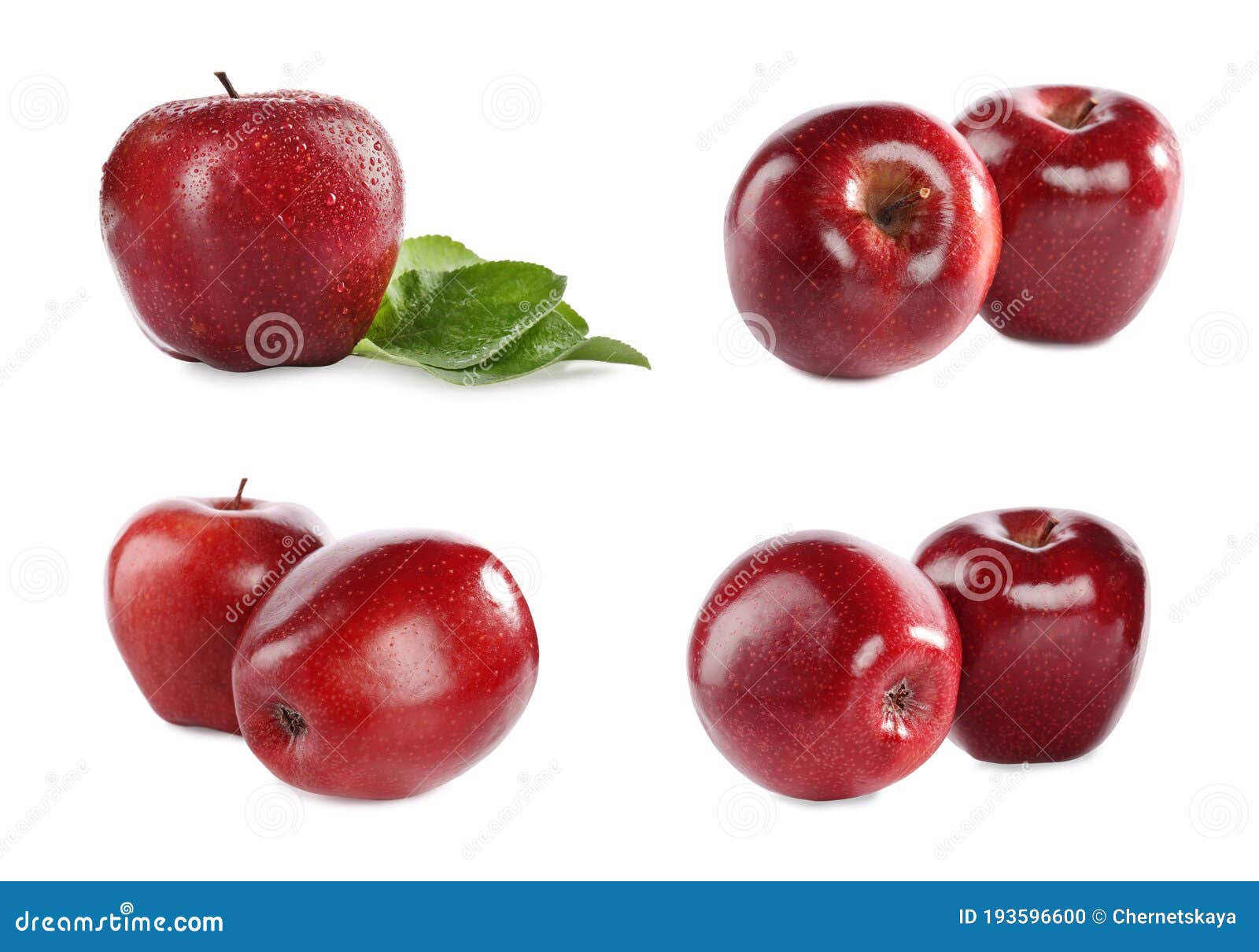 Set of Ripe Red Apples Isolated Stock Photo - Image of natural, leaf ...