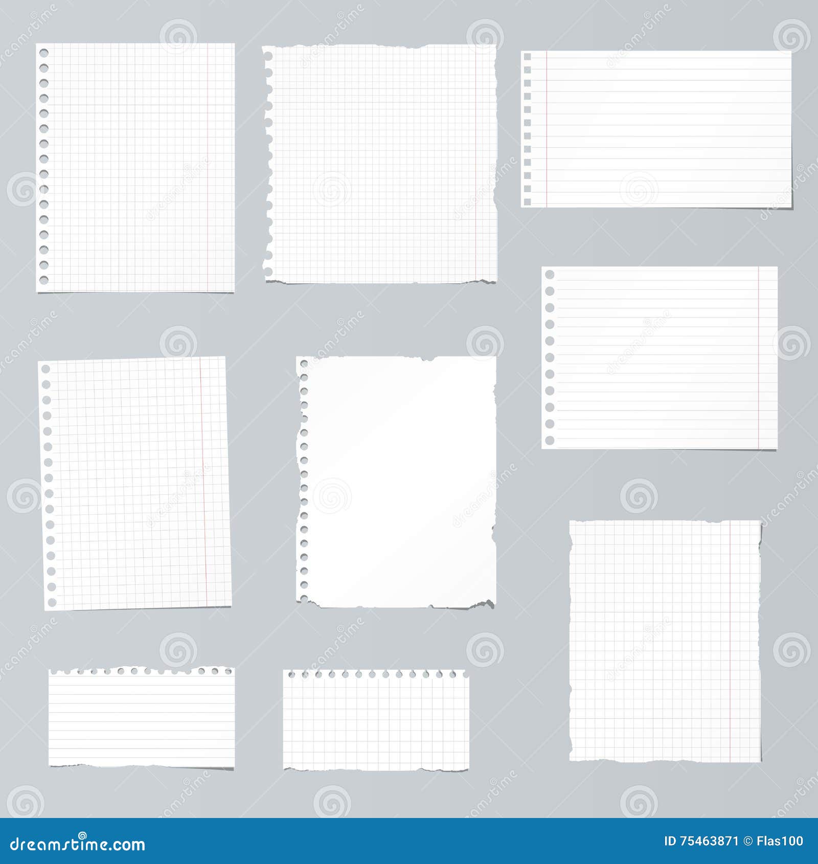 Set of Ripped White, Ruled, Math Notebook Paper are Stuck on Gray ...