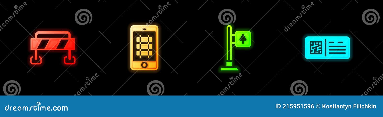 Set Road Barrier, Buy Train Ticket Online, Traffic Signpost and QR Code ...