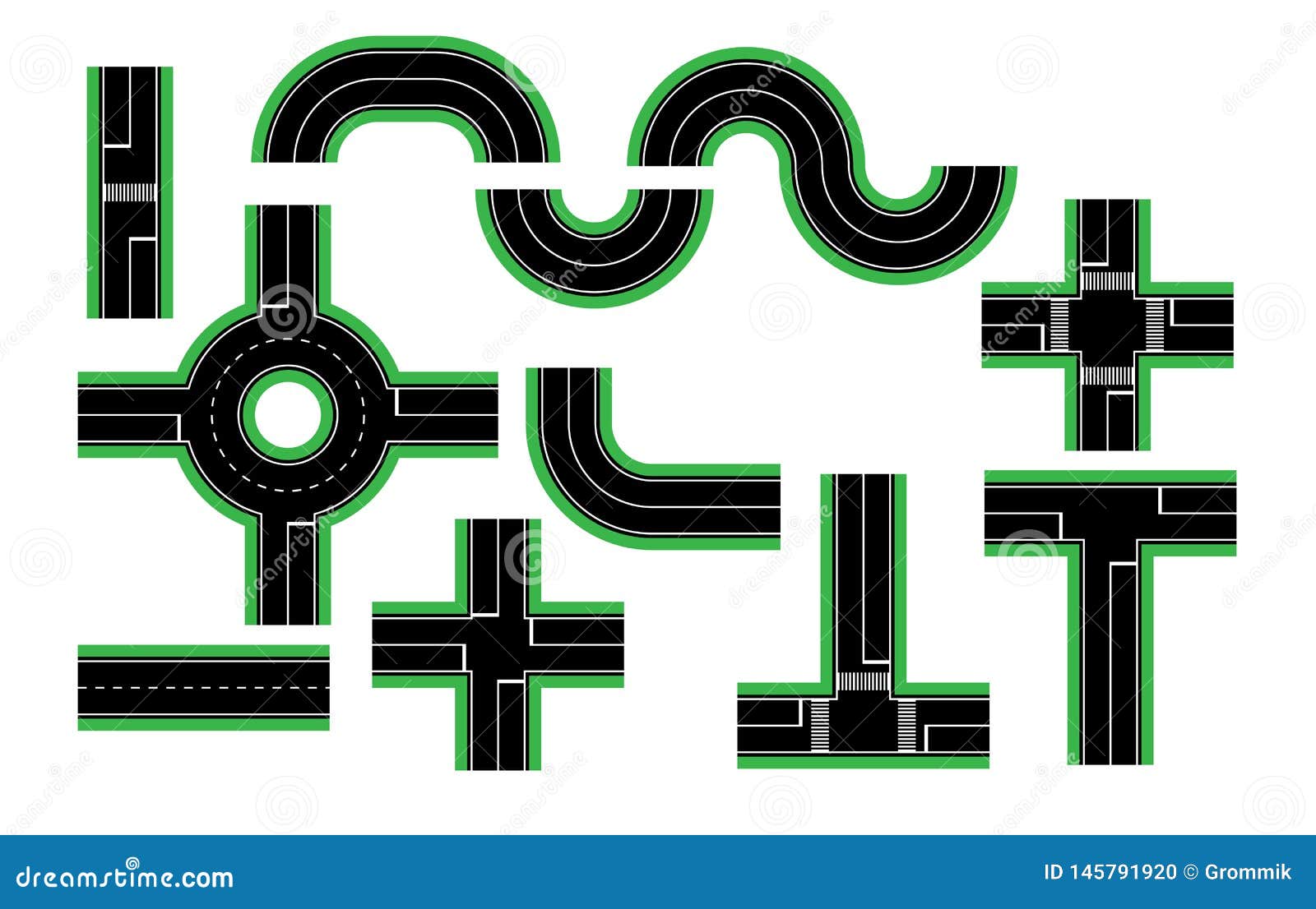 Set of Road Elements for Modeling, Flat Design Stock Vector ...
