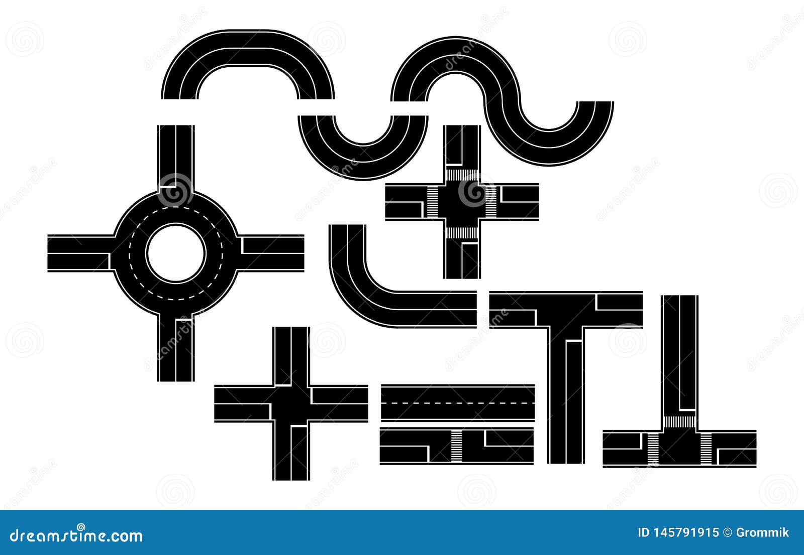 Set of Road Elements for Modeling, Flat Design Stock Vector ...