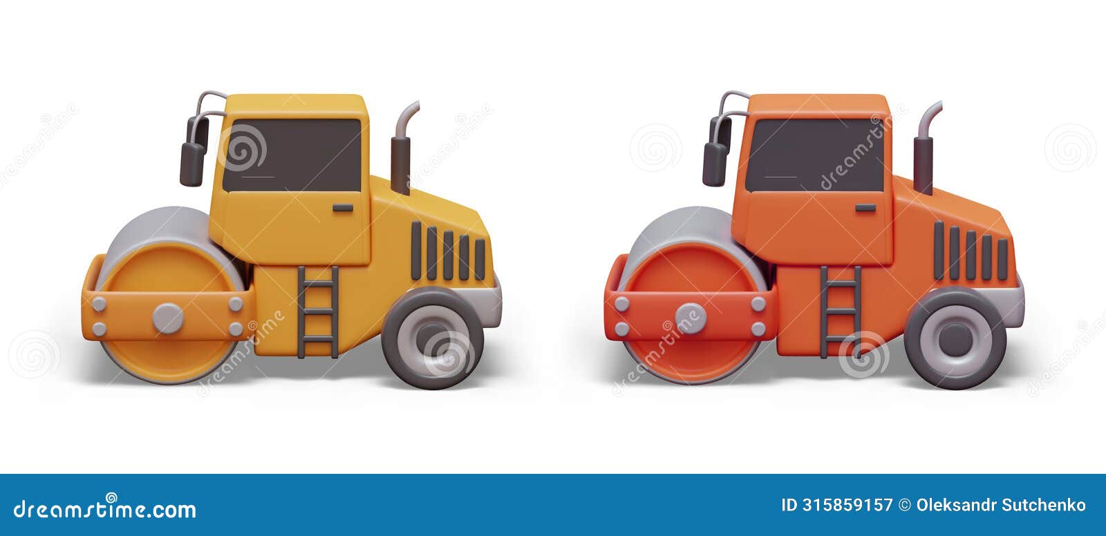 Set of Road Rollers of Different Colors. Yellow and Orange Steamroller ...