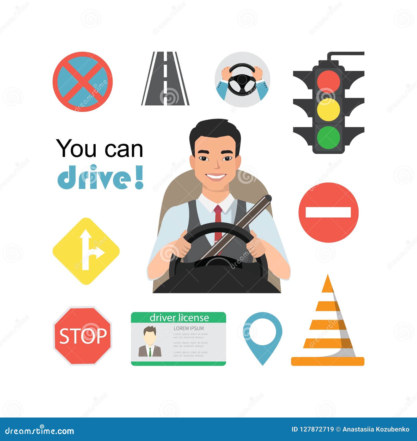 Asian Bus Driver Sitting At Steering Wheel. Cartoon Vector ...