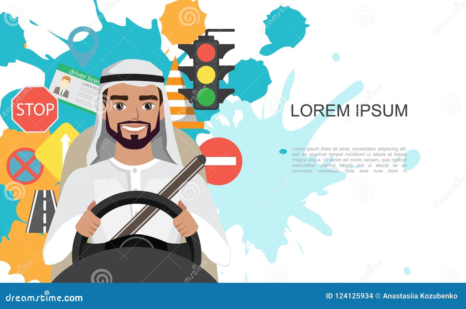 Set of Road Symbols and Driver Arab Men Character Stock Vector ...