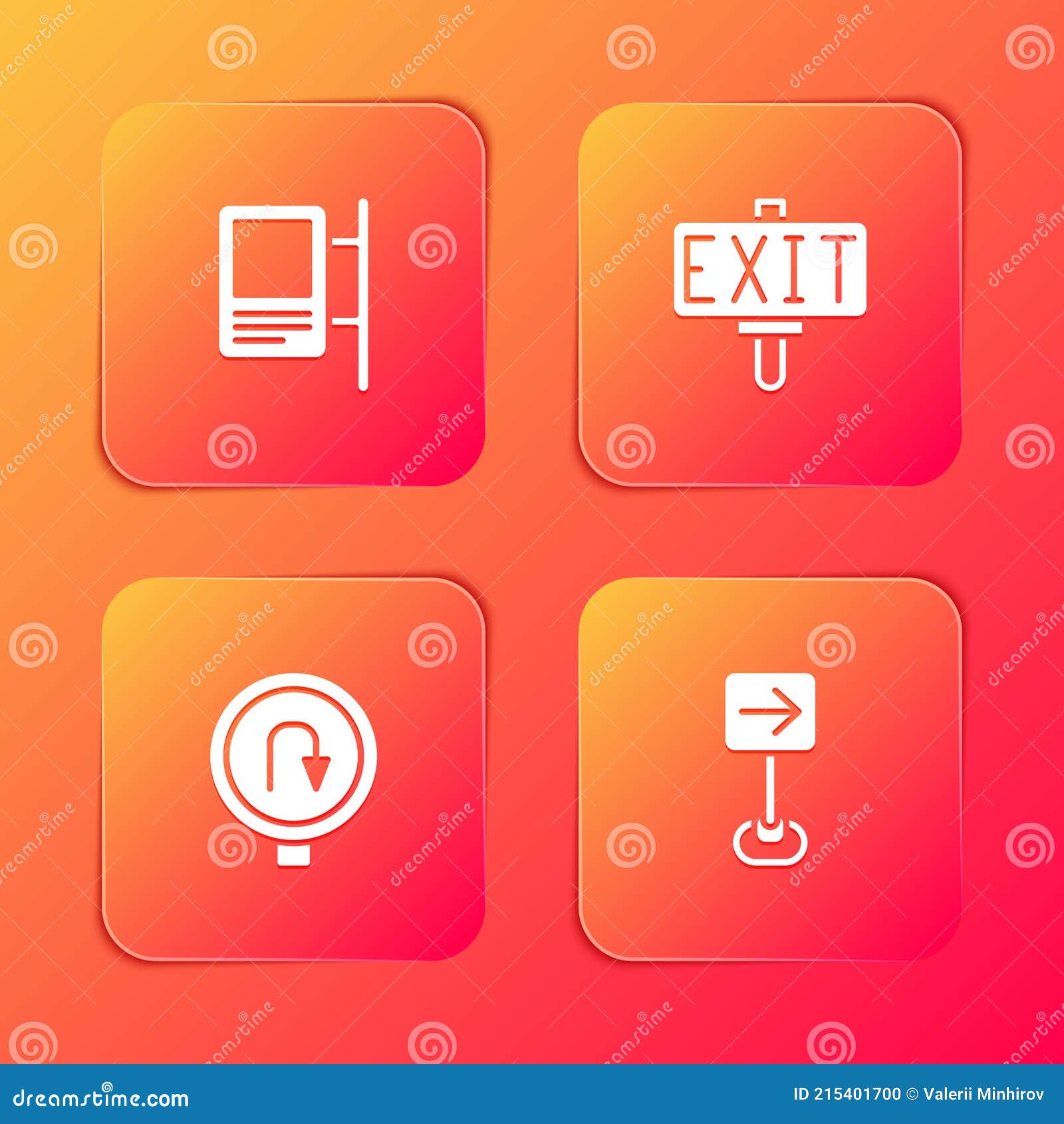 Set Road Traffic Sign, Fire Exit, Turn Back Road and Traffic Turn Right ...