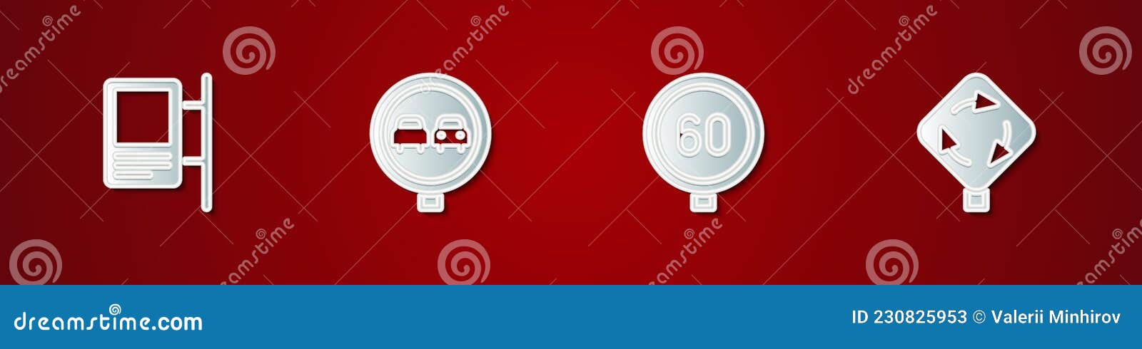 Set Road Traffic Sign, No Overtaking Road, Speed Limit and Roundabout ...