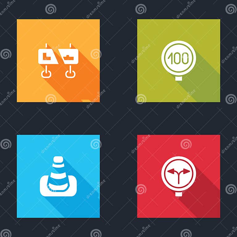 Set Road Traffic Sign, Speed Limit, Traffic Cone and Fork in the Road ...