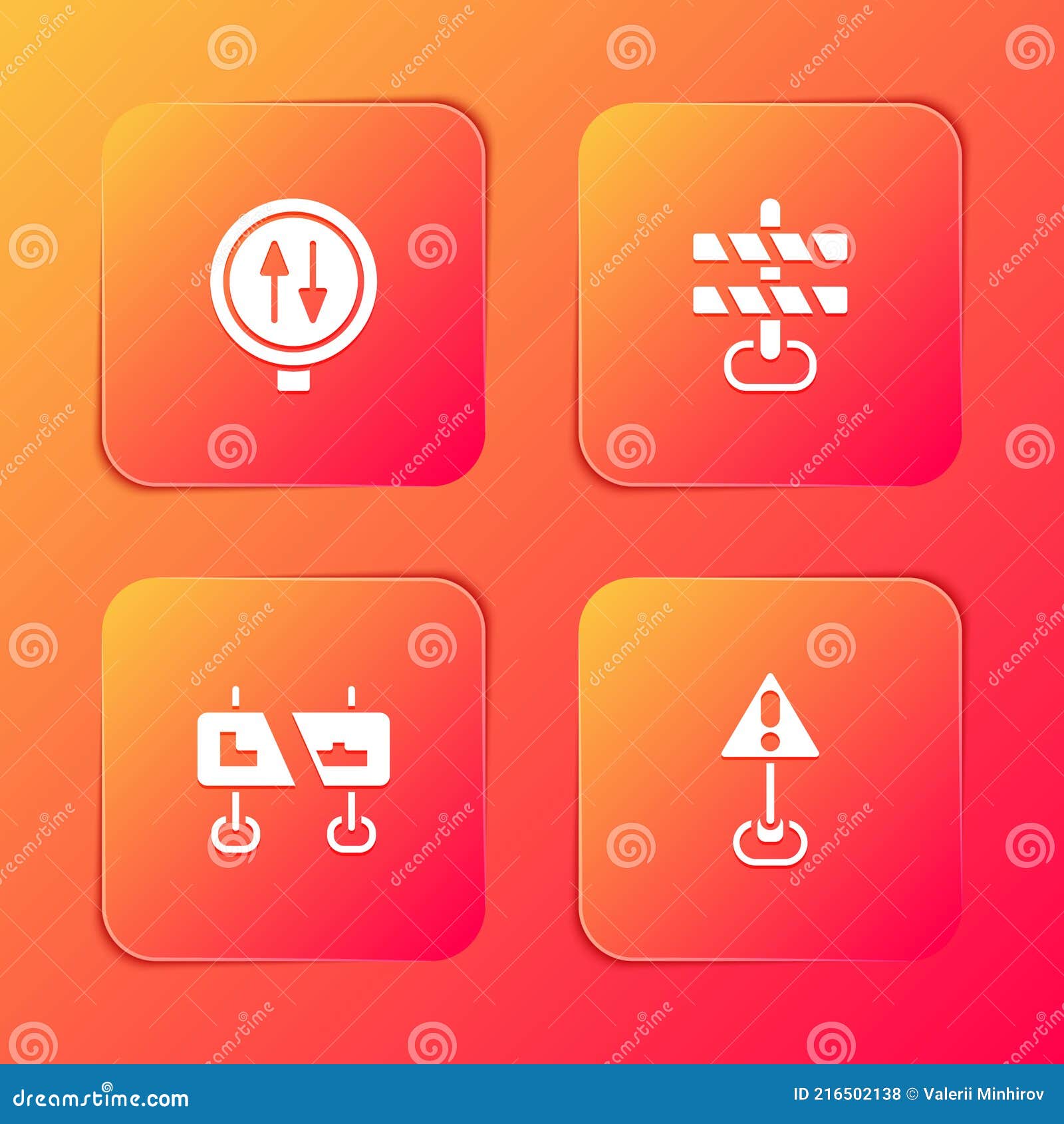 Set Road Warning Two Way Traffic, Barrier, Sign and Exclamation Mark ...