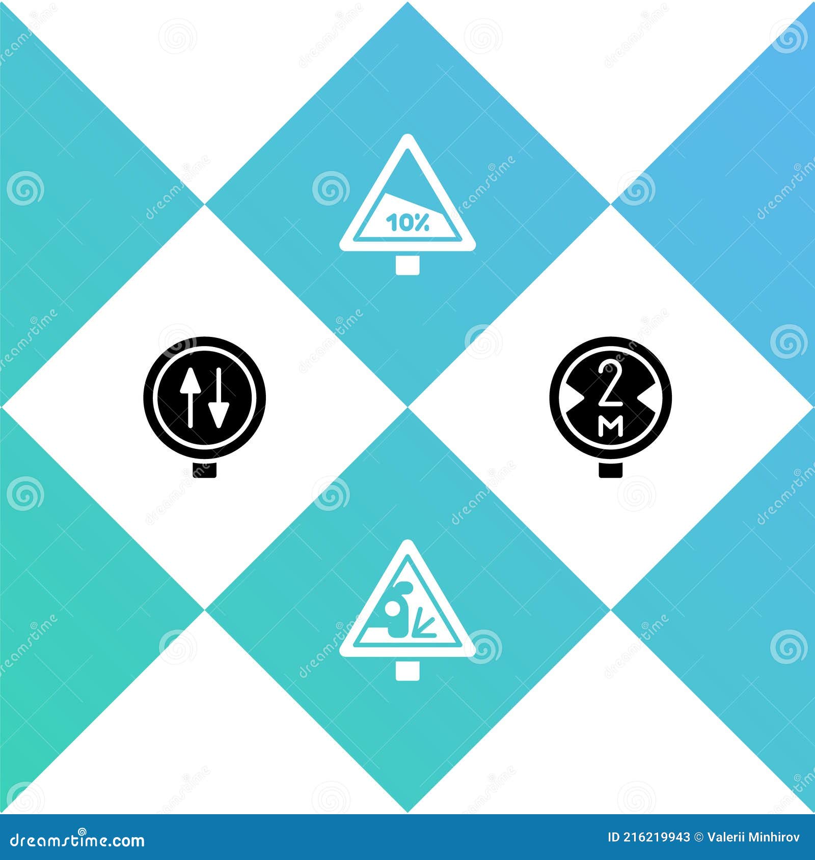 Set Road Warning Two Way Traffic, Warning Road Sign, Steep Ascent and ...