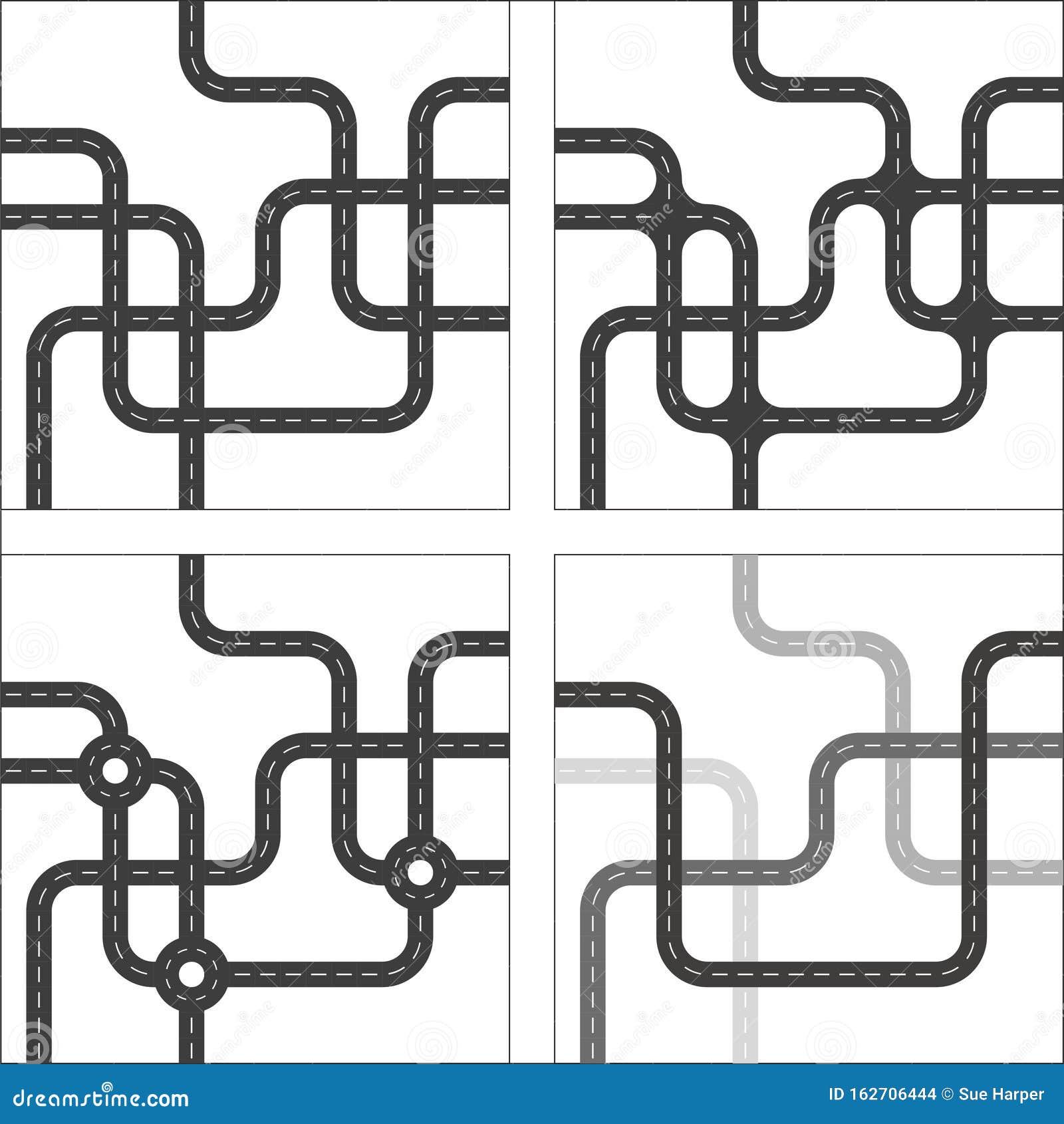 Set of 4 Roads in Gray Threaded Pattern Transport Concept Stock ...