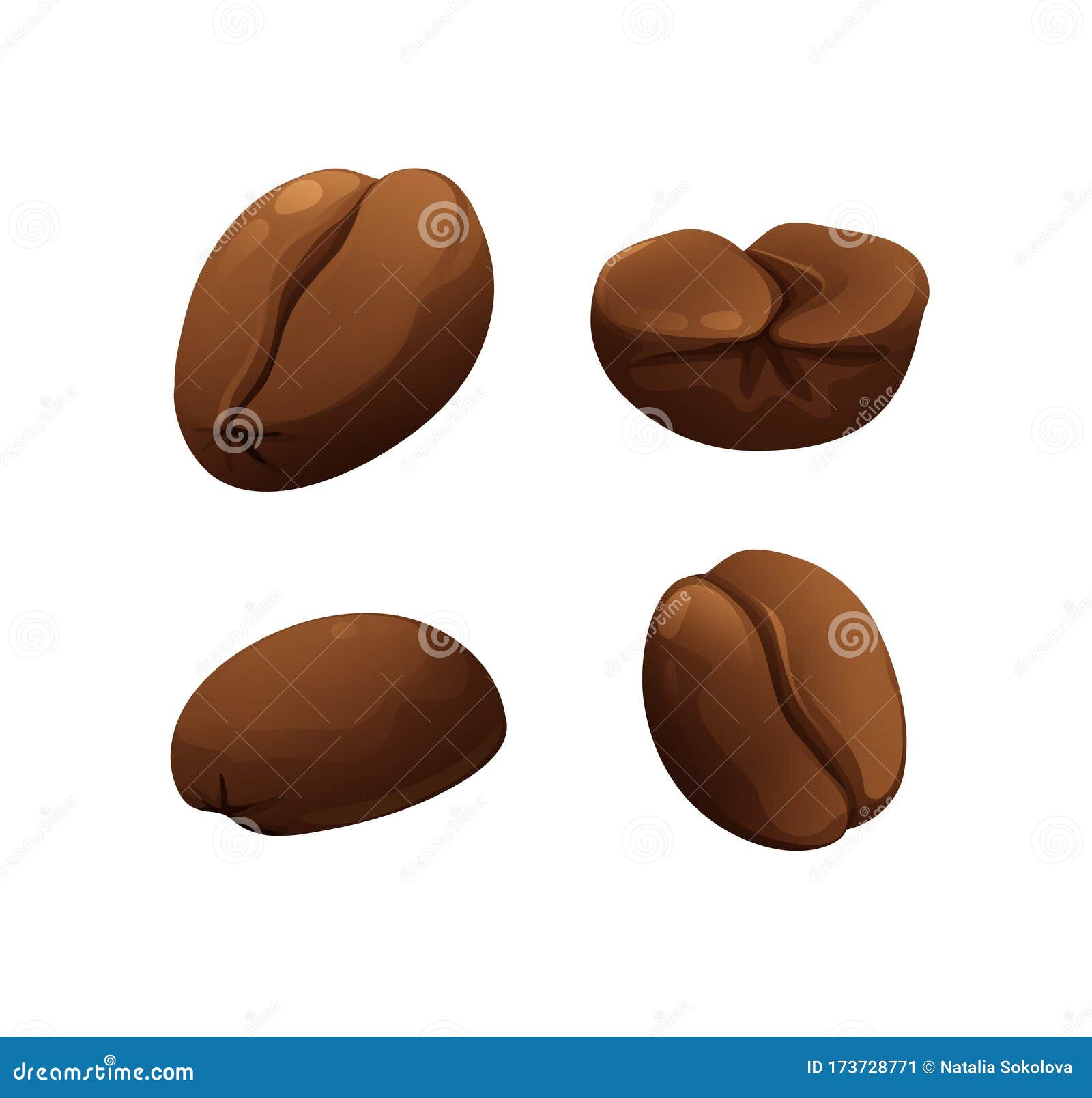 Set of Roasted Coffee Beans in Cartoon Style Stock Vector ...