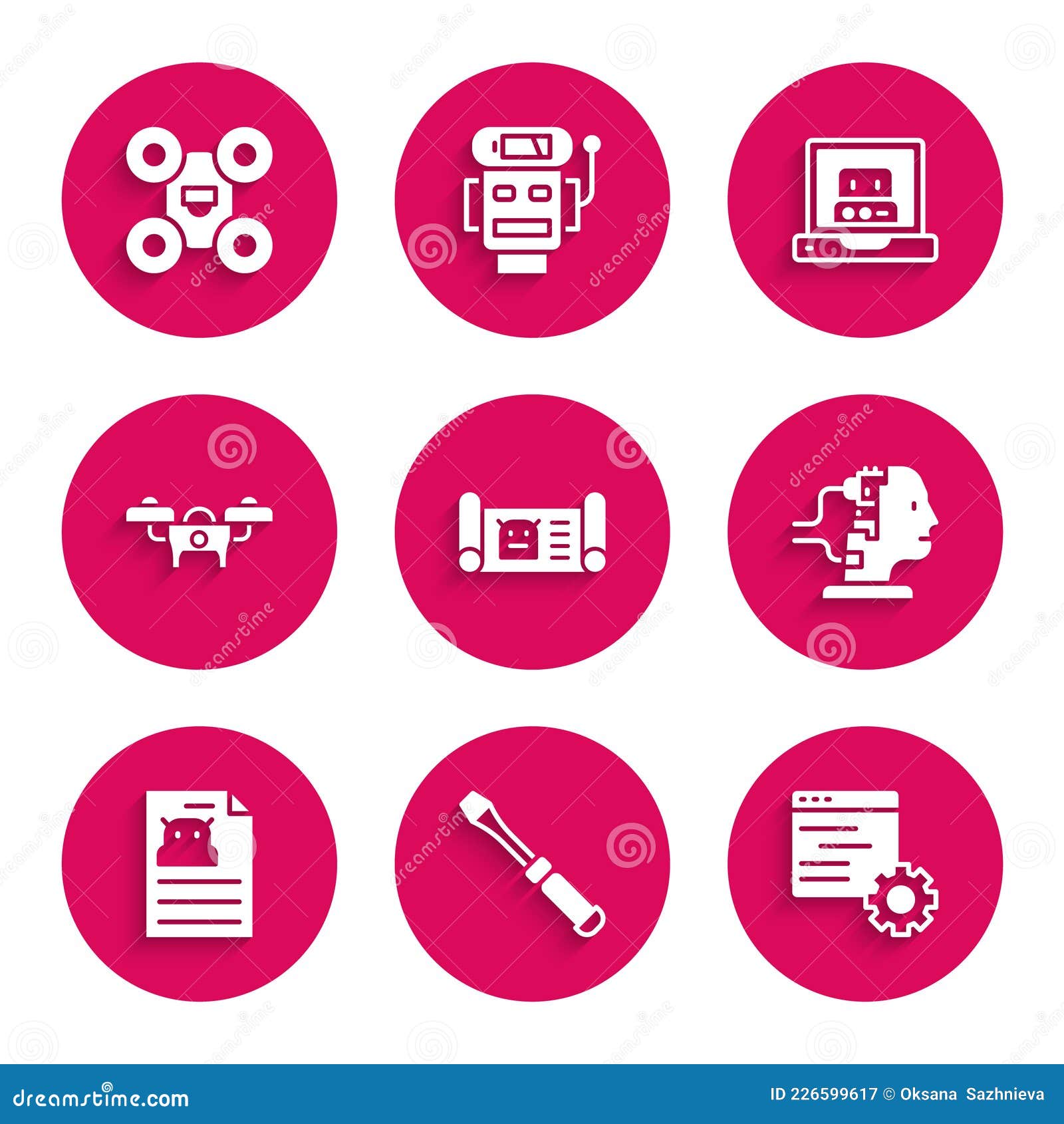 Set Robot Blueprint, Screwdriver, Computer Api Interface, for Maintenance, Technical ...