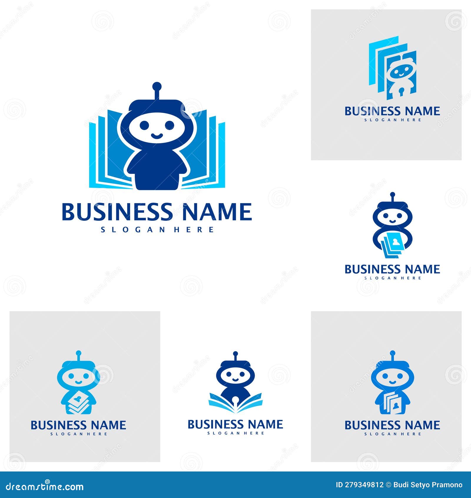 Set of Robot with Book Logo Template, Creative Robot Logo Design Vector ...