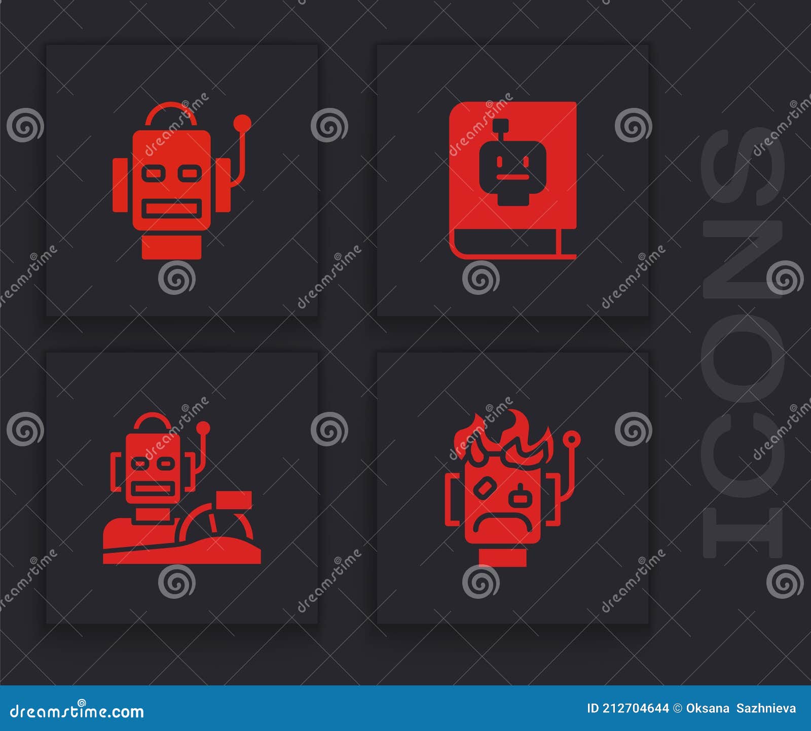 Set Robot Burned Out, Humanoid Robot, Mechanical Hand And Low Battery ...