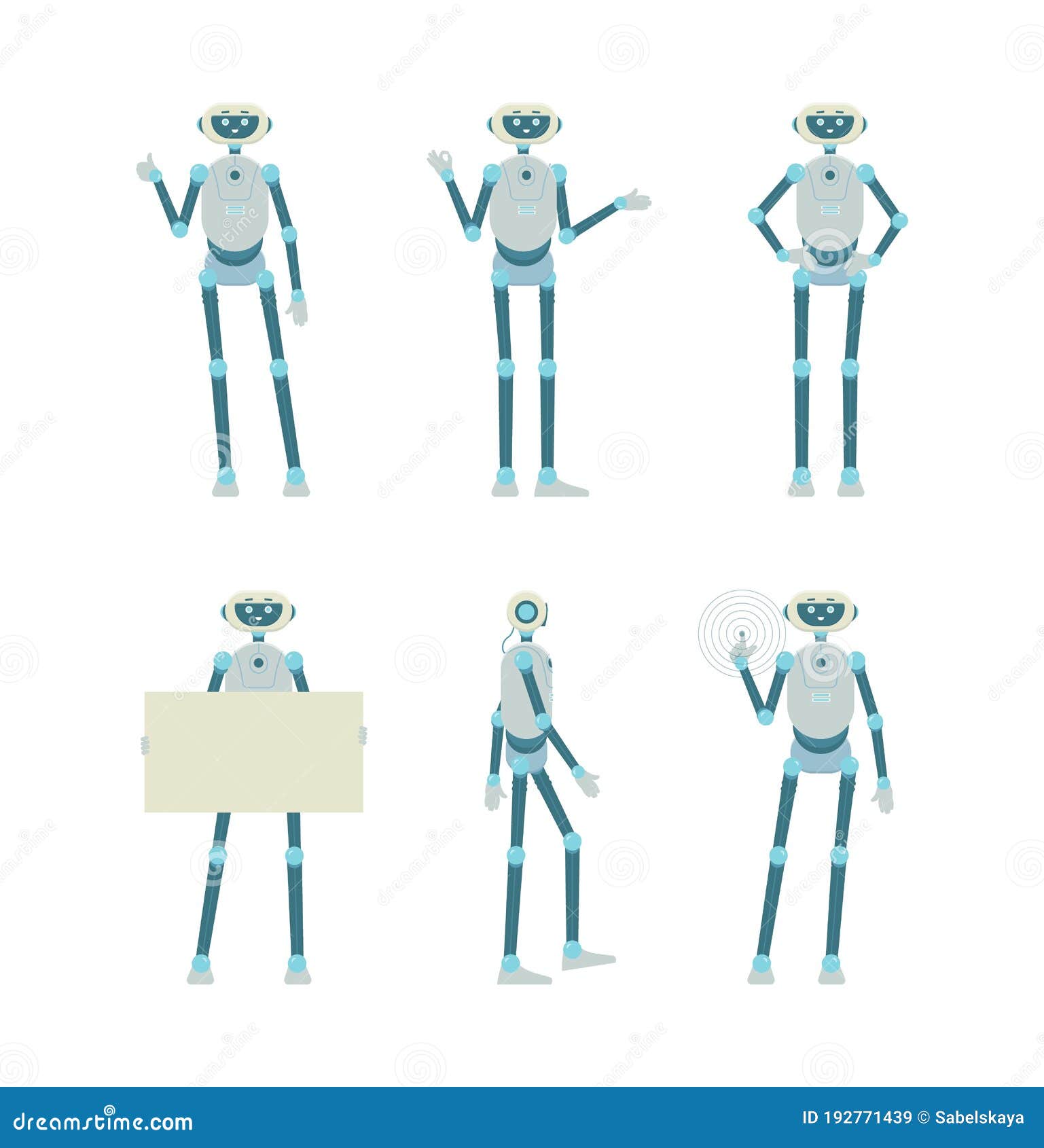 Set of Robot Characters in Interactive Poses Flat Vector Illustration ...