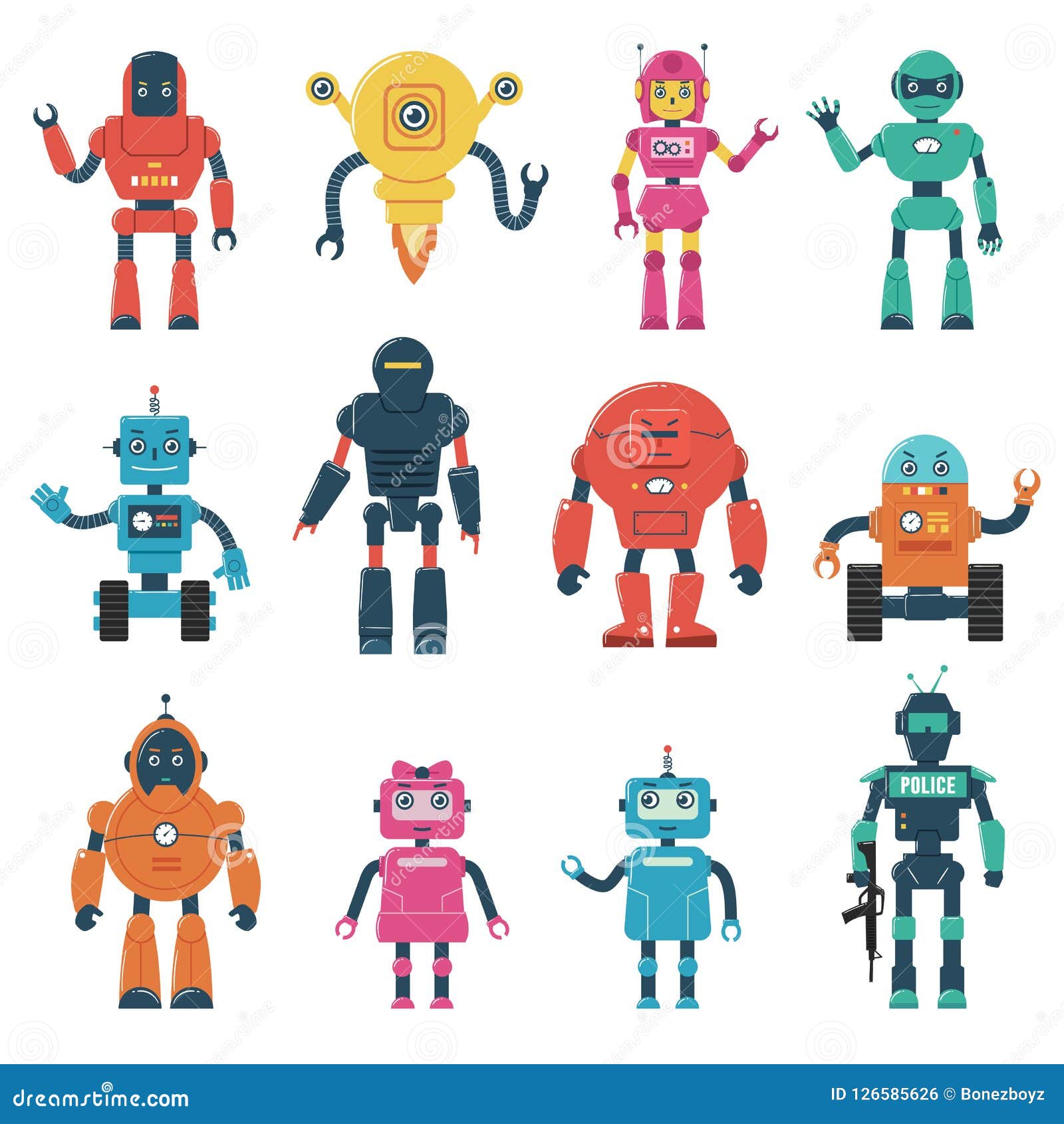 Set of Robot Characters stock vector. Illustration of character - 126585626