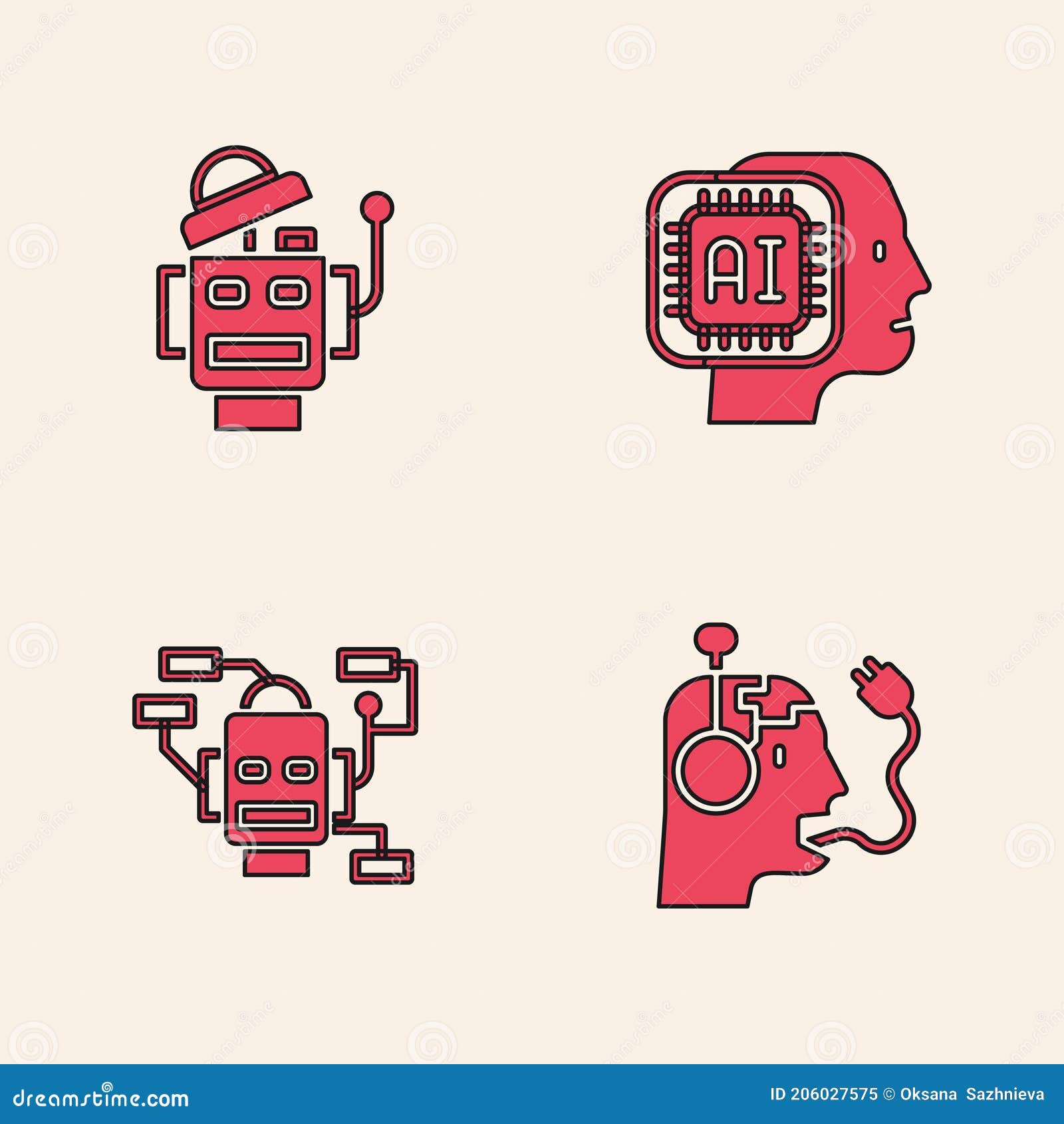 Set Robot Charging Battery, , Humanoid Robot and Icon. Vector Stock ...