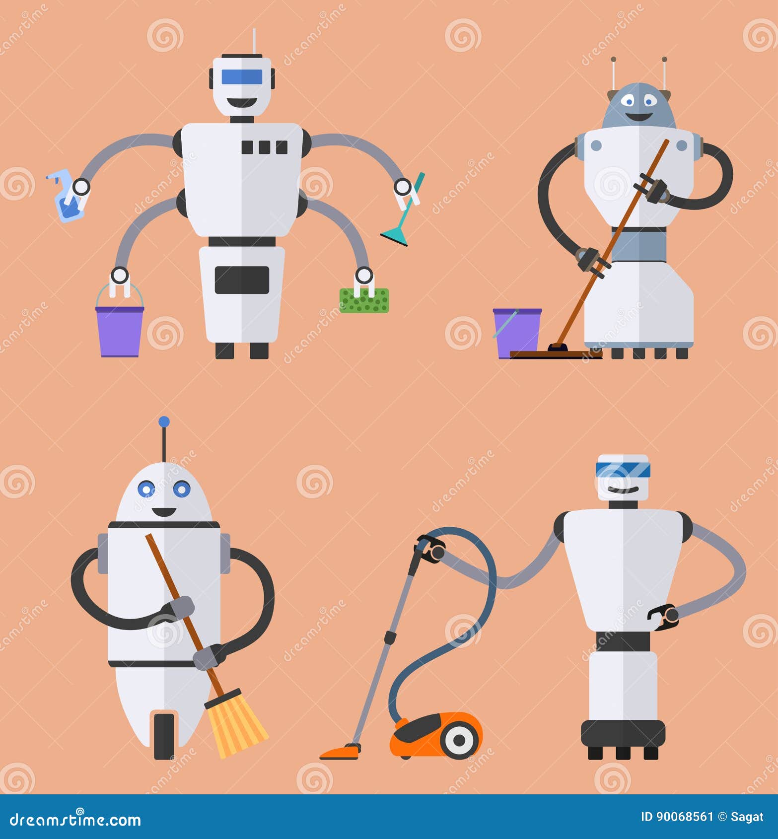 Set of robot cleaners. stock vector. Illustration of home - 90068561