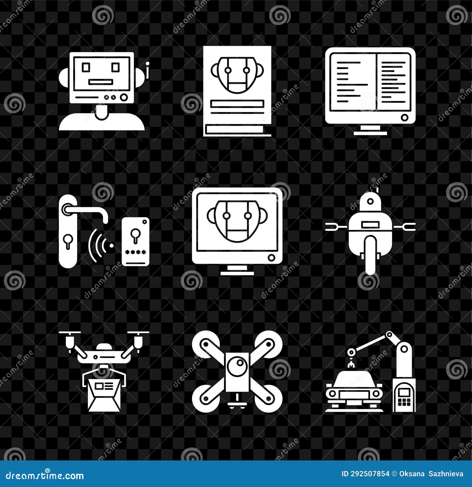 Set Robot, Computer Monitor Screen, Drone Delivery Concept, Flying With ... Set Robot, Computer Monitor Screen, Drone Delivery Concept, Flying With ...