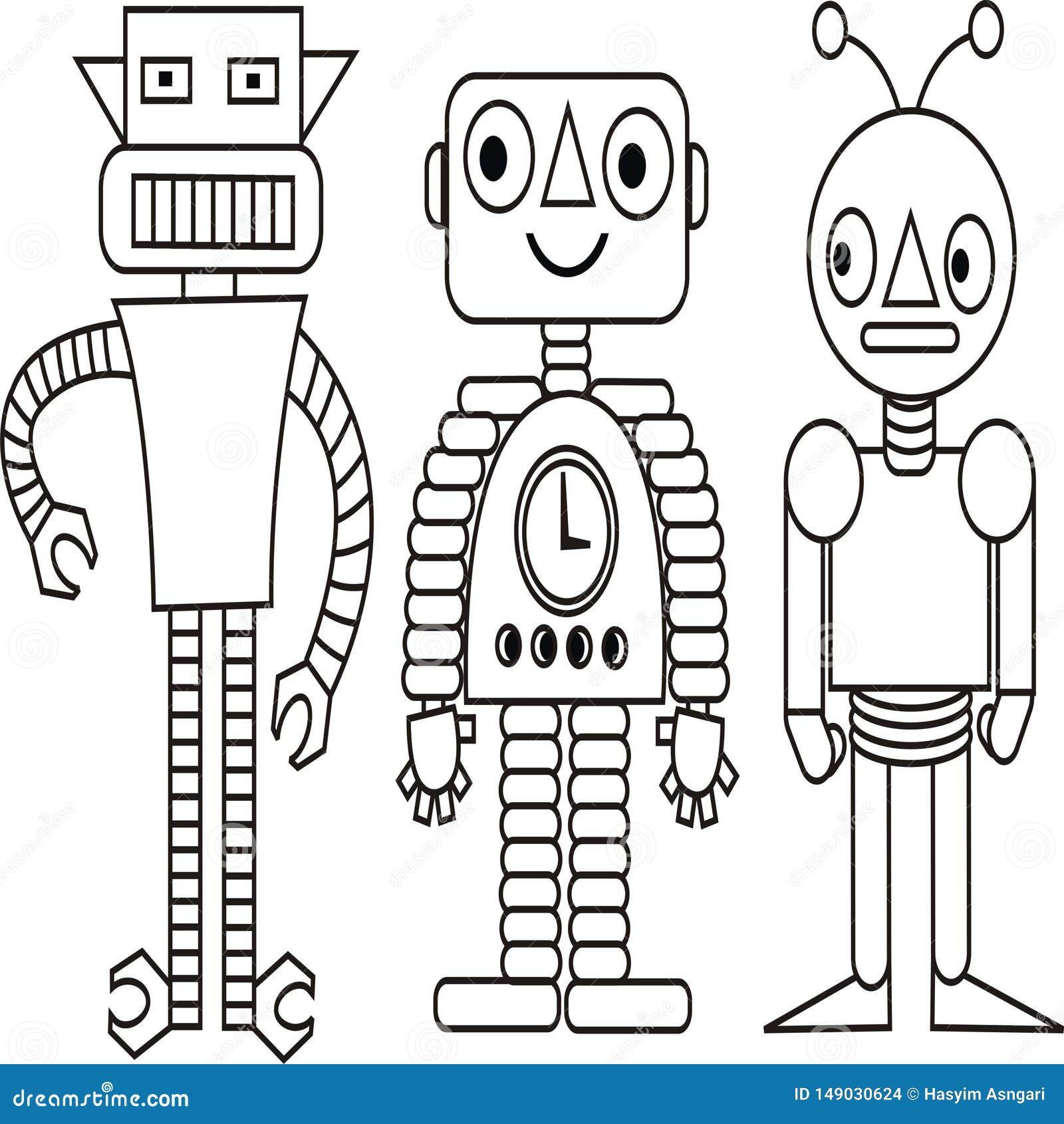 Set of Robot Design Hand Drawn Stock Illustration - Illustration of ...