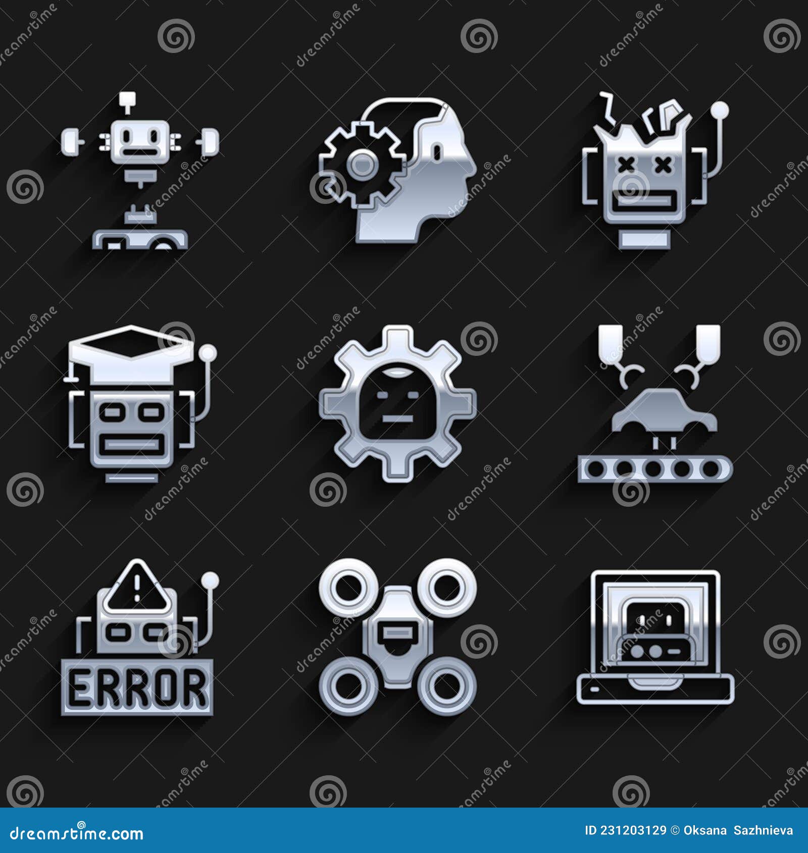 Set Robot Drone Creating Robot Robotic Arm Factory Error Broken