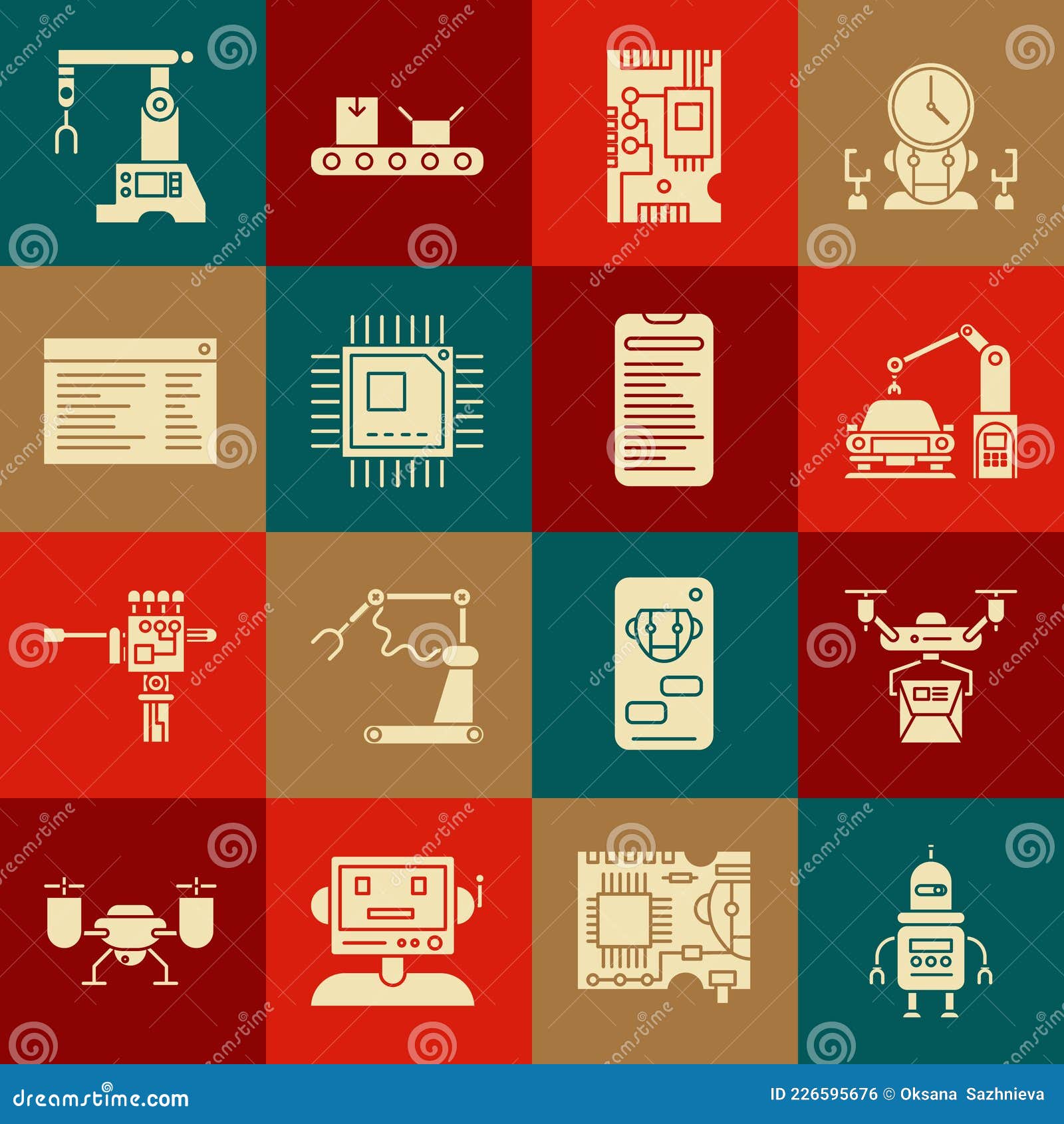 Set Robot, Electronic Computer Components Motherboard Digital Chip, Processor with Microcircuits ...