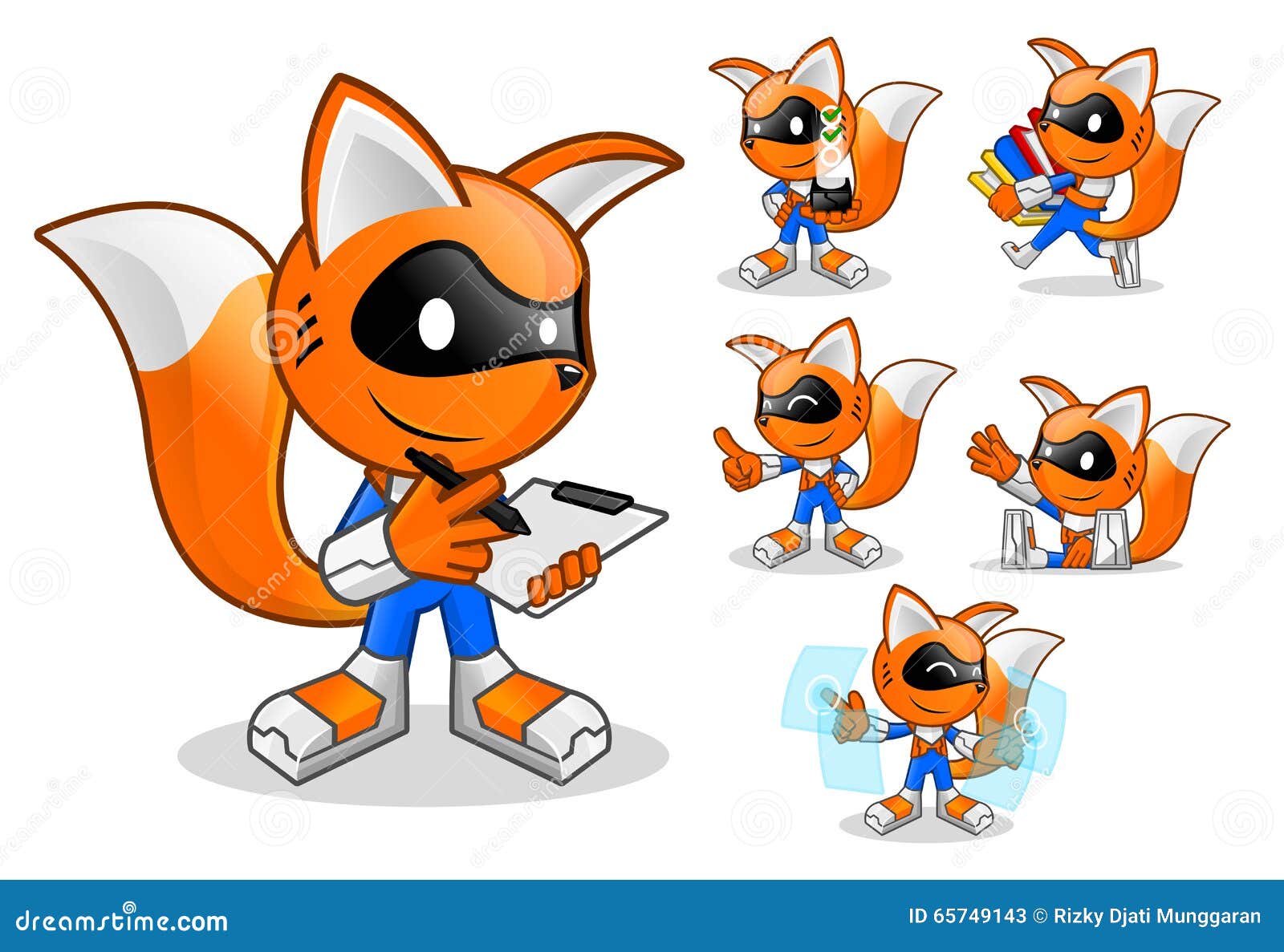Set of Robot Fox Assistant stock vector. Illustration of graphic - 65749143