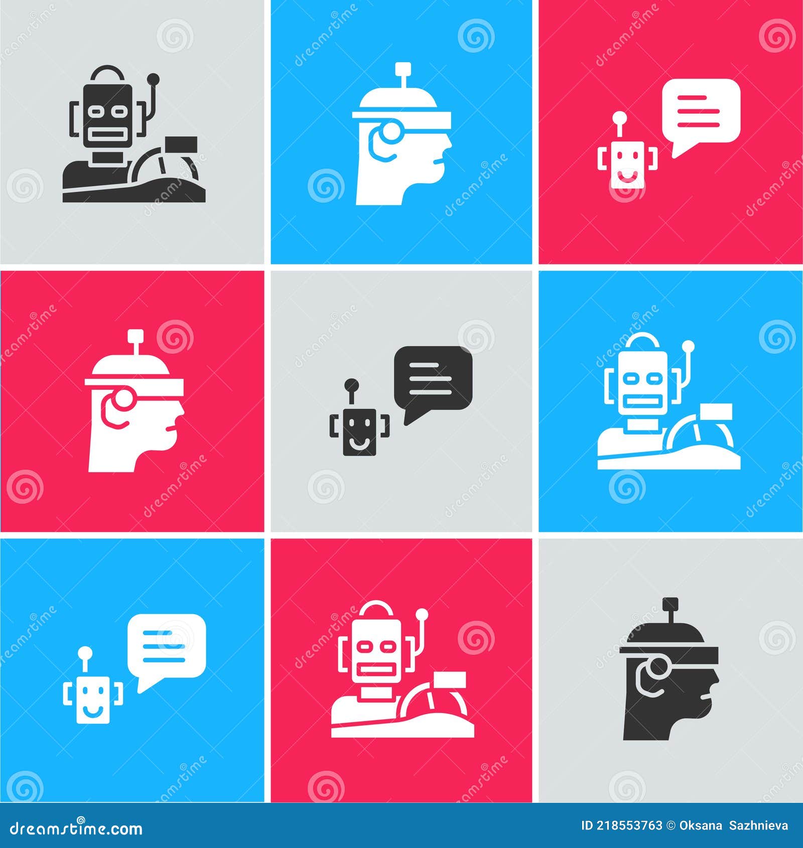 Set Robot Humanoid Driving a Car, Smart Glasses and Bot Icon. Vector ...