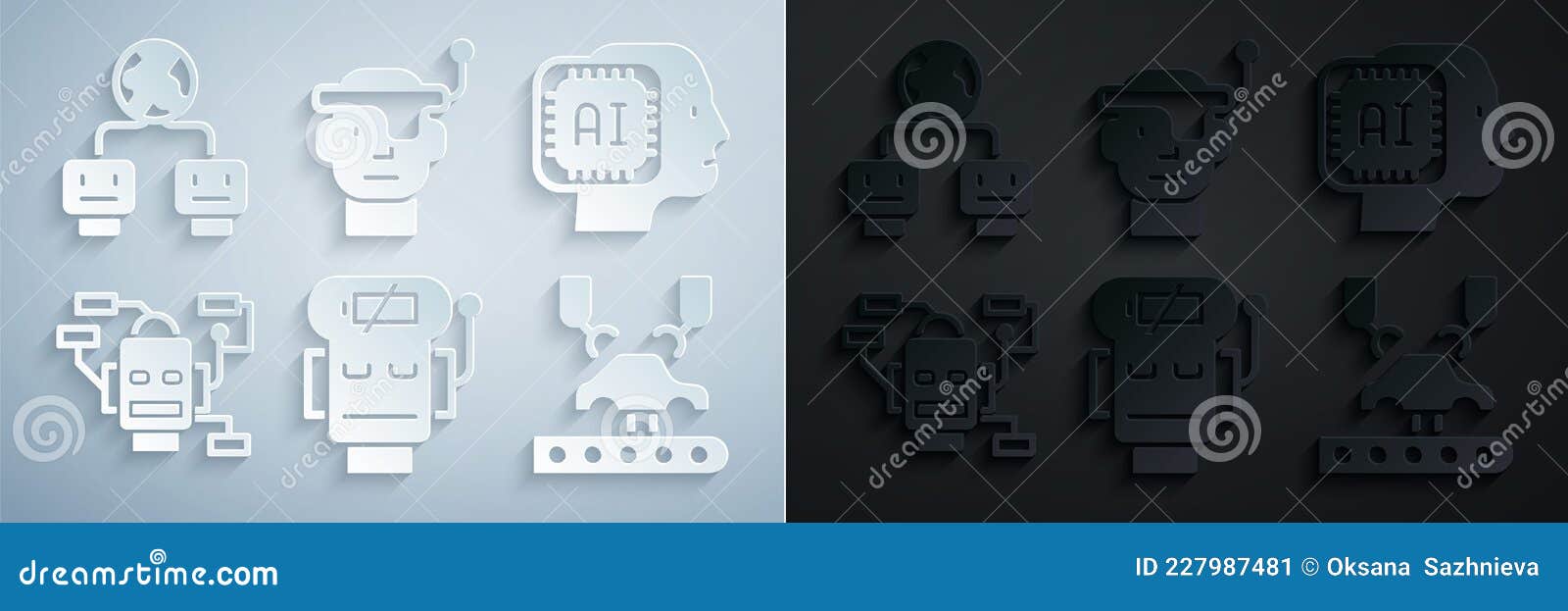 Set Robot Low Battery Charge, Humanoid Robot, Robotic Arm On Factory ...