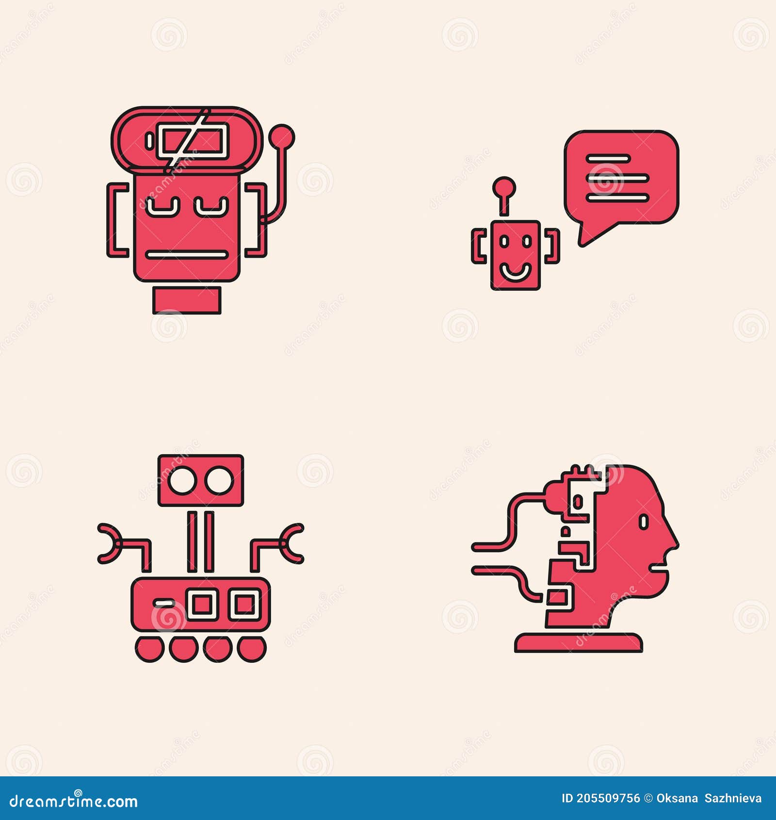 Set Robot for Maintenance, Low Battery Charge, Bot and Icon. Vector ...