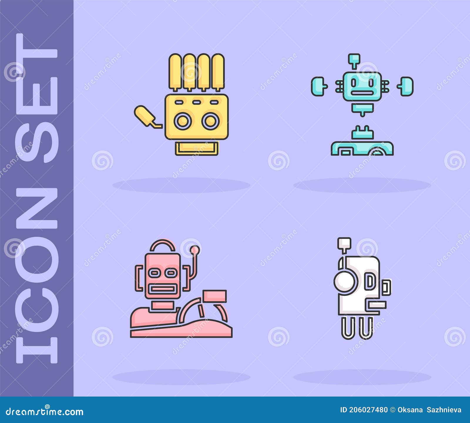 Set Robot, Mechanical Robot Hand, Humanoid Driving Car and Disassembled ...