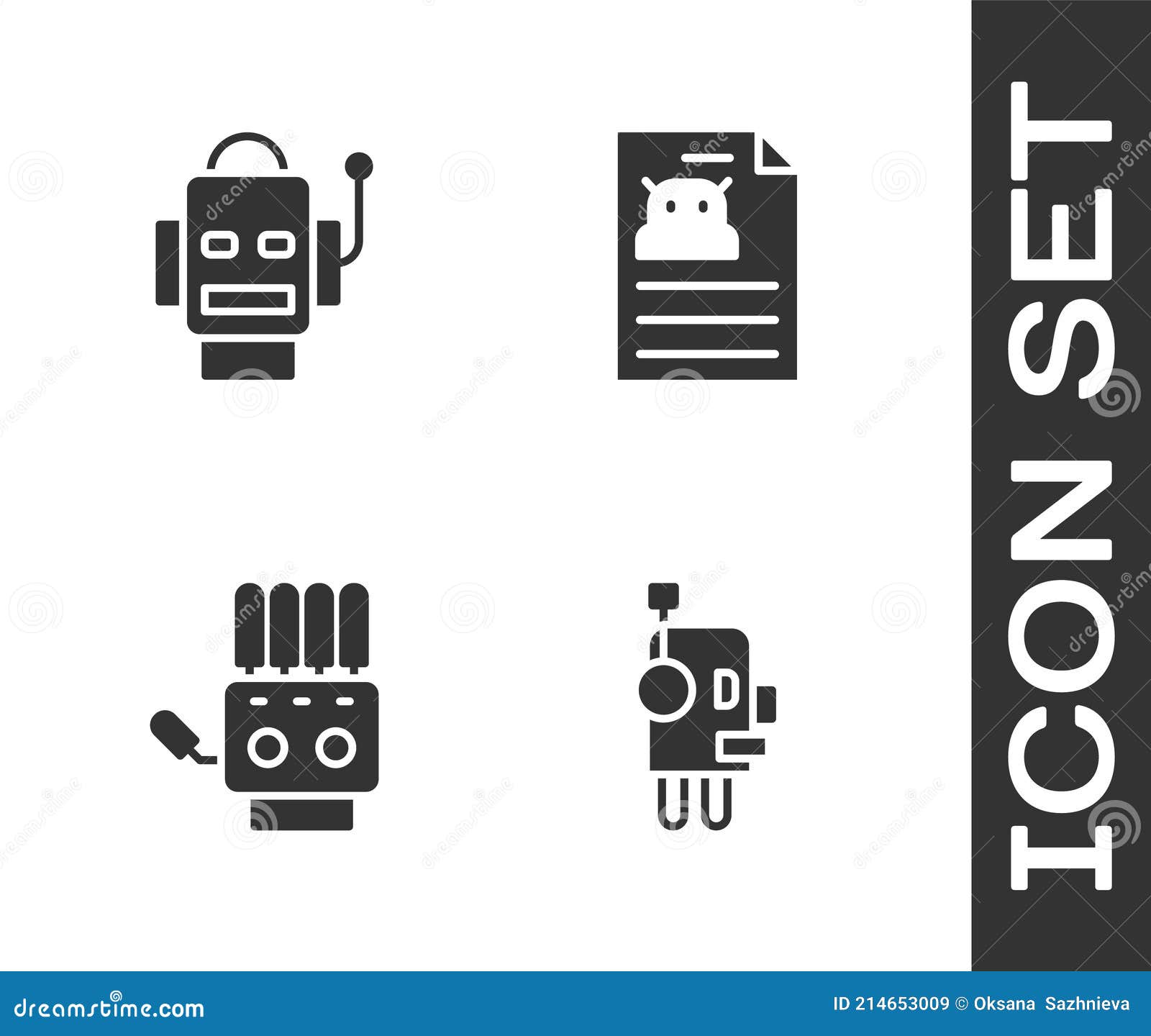 Set Robot, , Mechanical Robot Hand and Technical Specification Icon ...