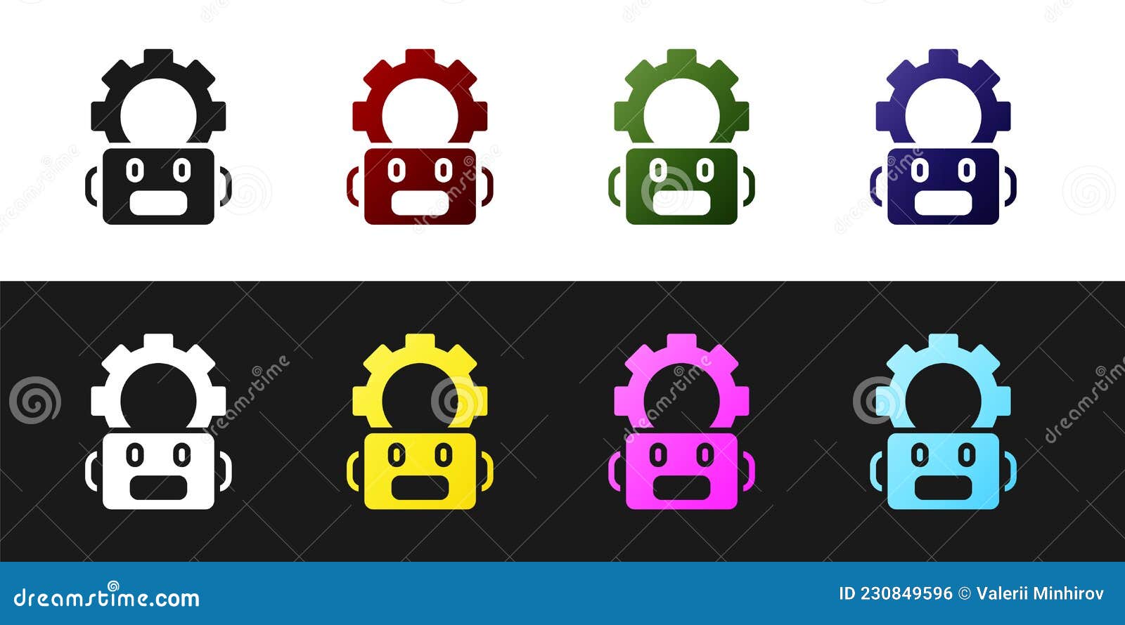 Set Robot Setting Icon Isolated on Black and White Background ...