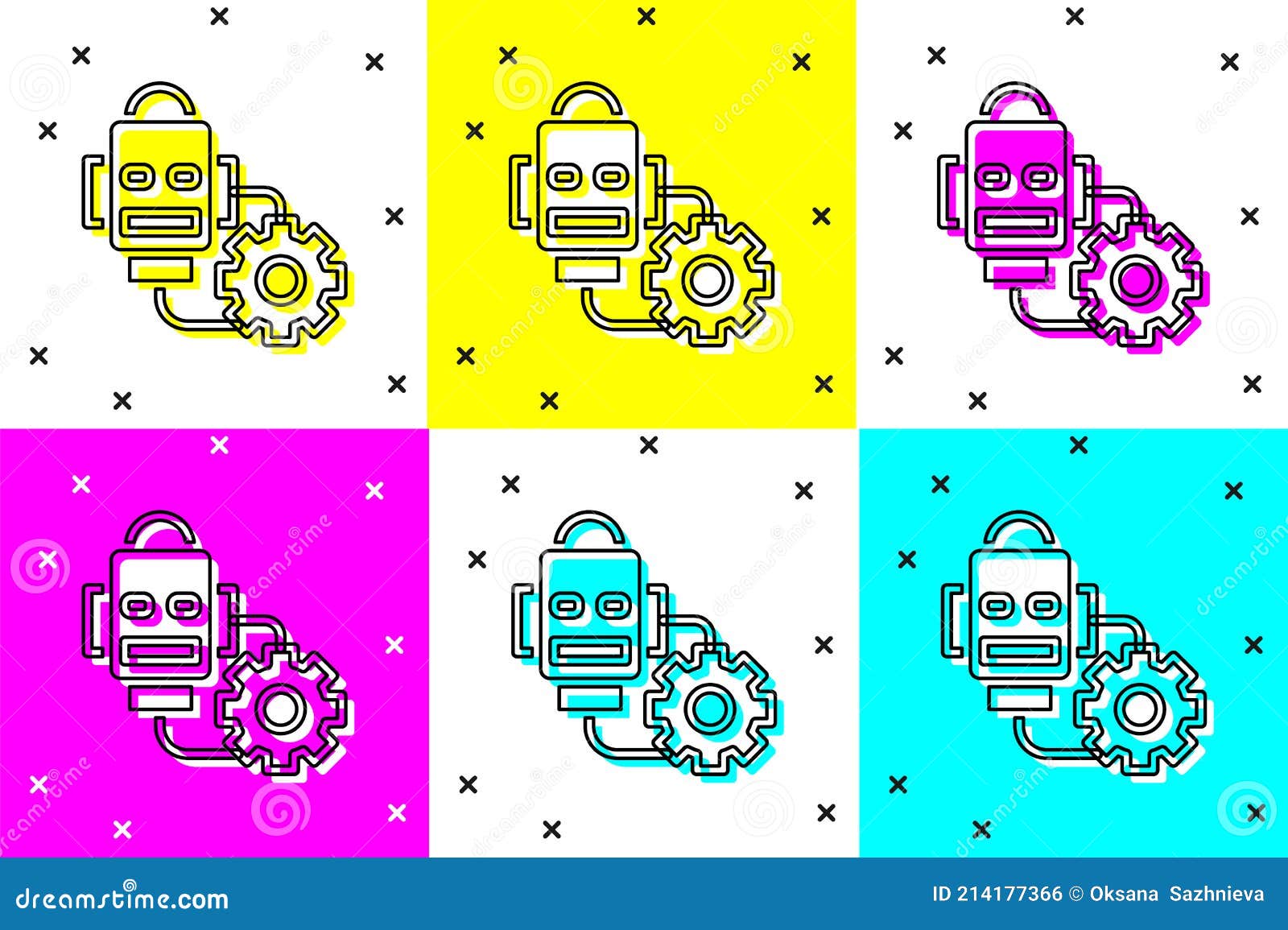 Set Robot Setting Icon Isolated on Color Background. Artificial ...