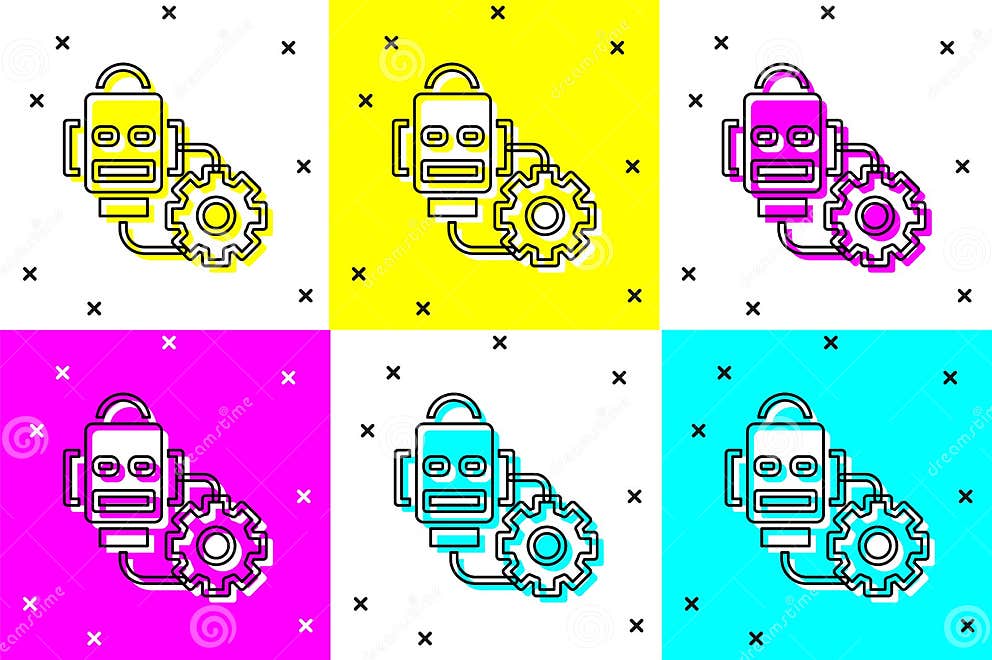 Set Robot Setting Icon Isolated on Color Background. Artificial ...