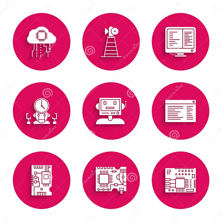 Set Robot, Software, Web Developer Programming Code, Electronic Computer Components Motherboard ...