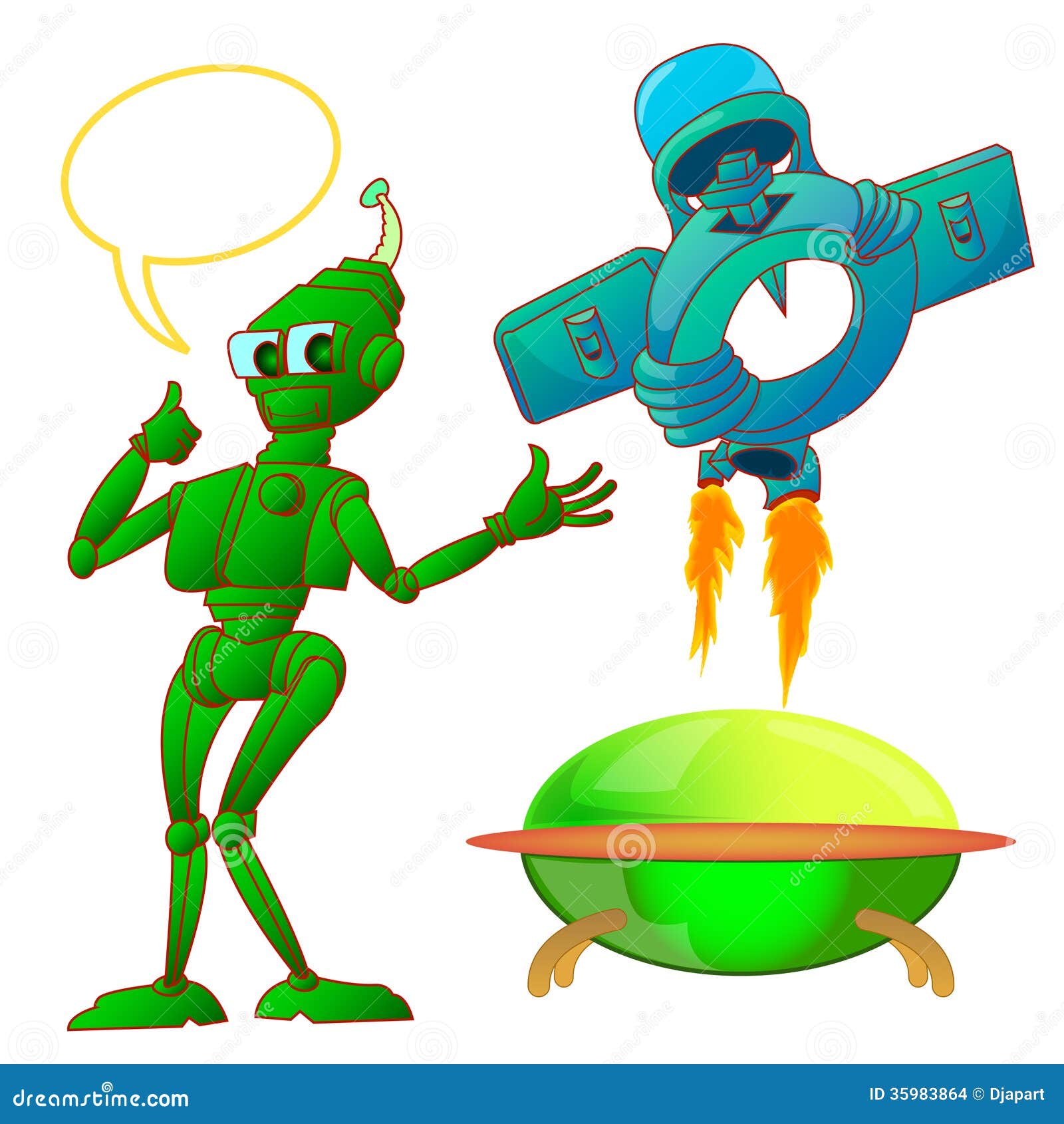 Set of robot and spaceship stock vector. Illustration of design - 35983864