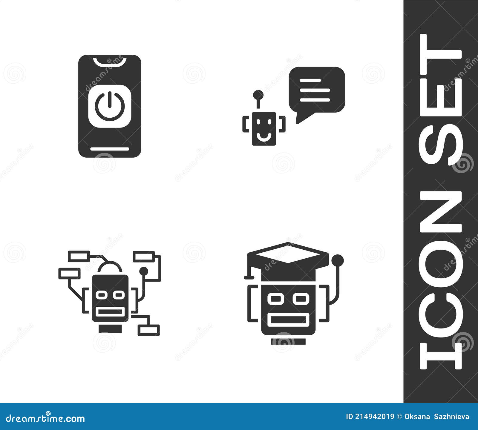 Set Robot, Turn Off Robot from Phone, and Bot Icon. Vector Stock Vector ...