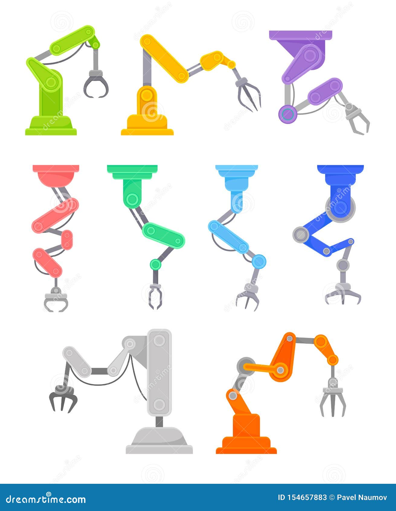 Set of Robotic Hands of Different Colors. Vector Illustration on White ...