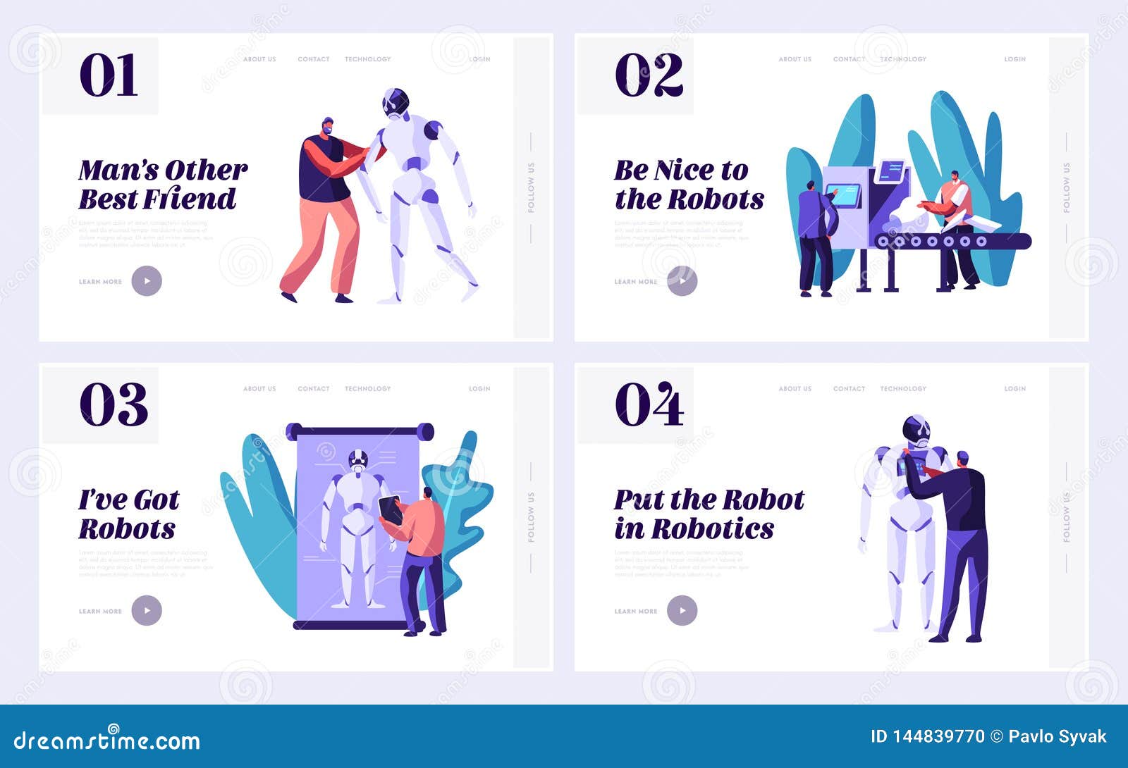 Set of Robotics Website Landing Page Template, Stages of Robots ... Set of Robotics Website Landing Page Template, Stages of Robots ...