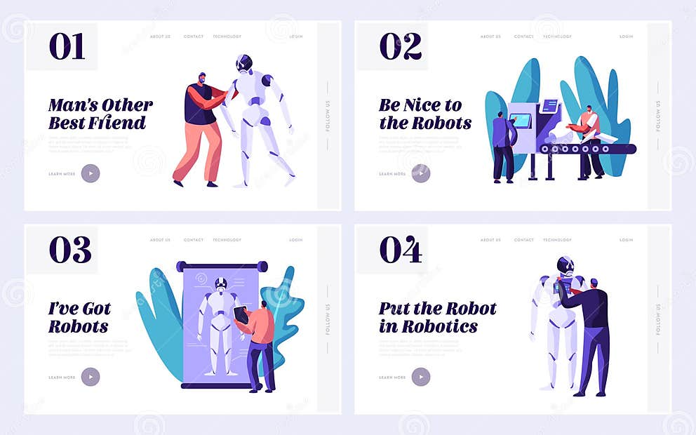 Set of Robotics Website Landing Page Template, Stages of Robots ...