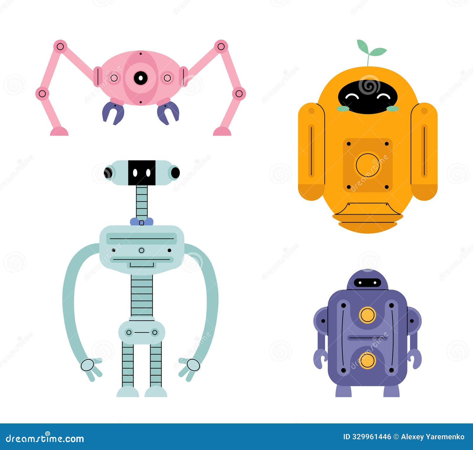 Set of Robots. Set of Bots of Different Shapes. Artificial Intelligence and Machine Learning ...