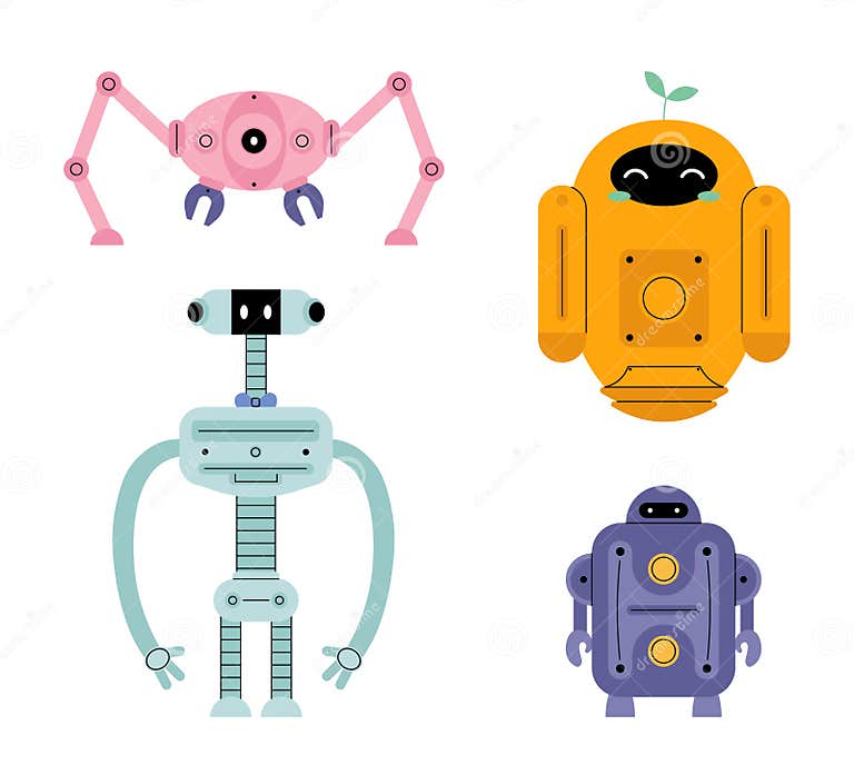 Set of Robots. Set of Bots of Different Shapes. Artificial Intelligence ...