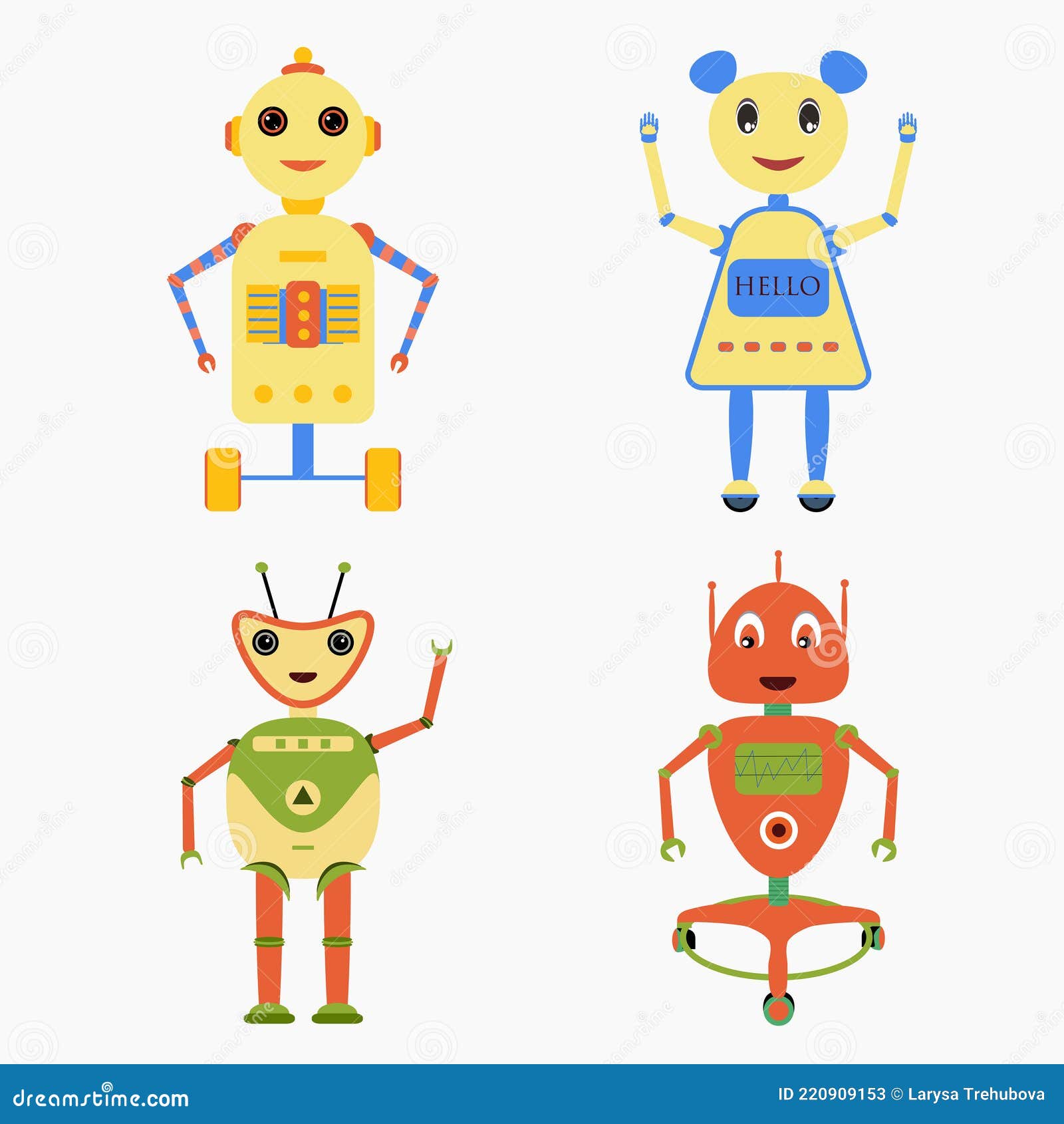 Set Of Robots In Cartoon Style. Isolated Vector Robots In A White ...