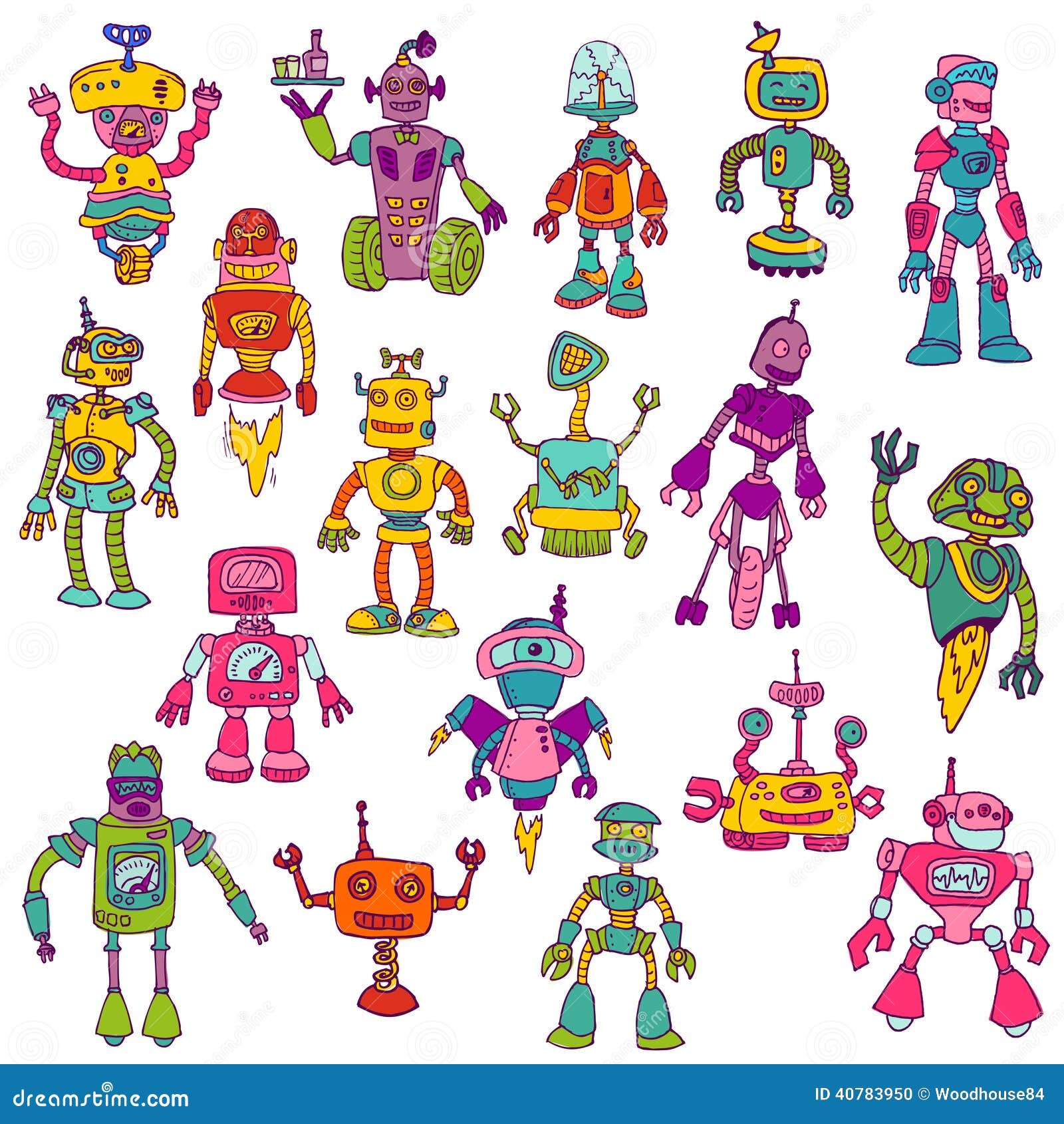 Set Of Robots - Hand Drawn Doodles Vector Illustration | CartoonDealer ...